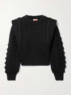 FARM RIO Pom pom-embellished braided knit sweater | NET-A-PORTER