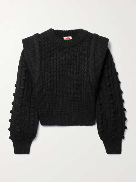 FARM RIO Pom pom-embellished braided knit sweater | NET-A-PORTER