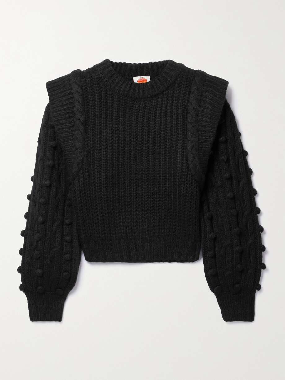 FARM RIO Pom pom-embellished braided knit sweater | NET-A-PORTER