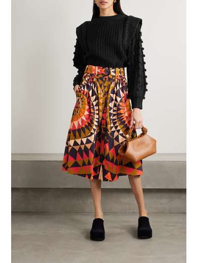 FARM RIO Pom pom-embellished braided knit sweater | NET-A-PORTER
