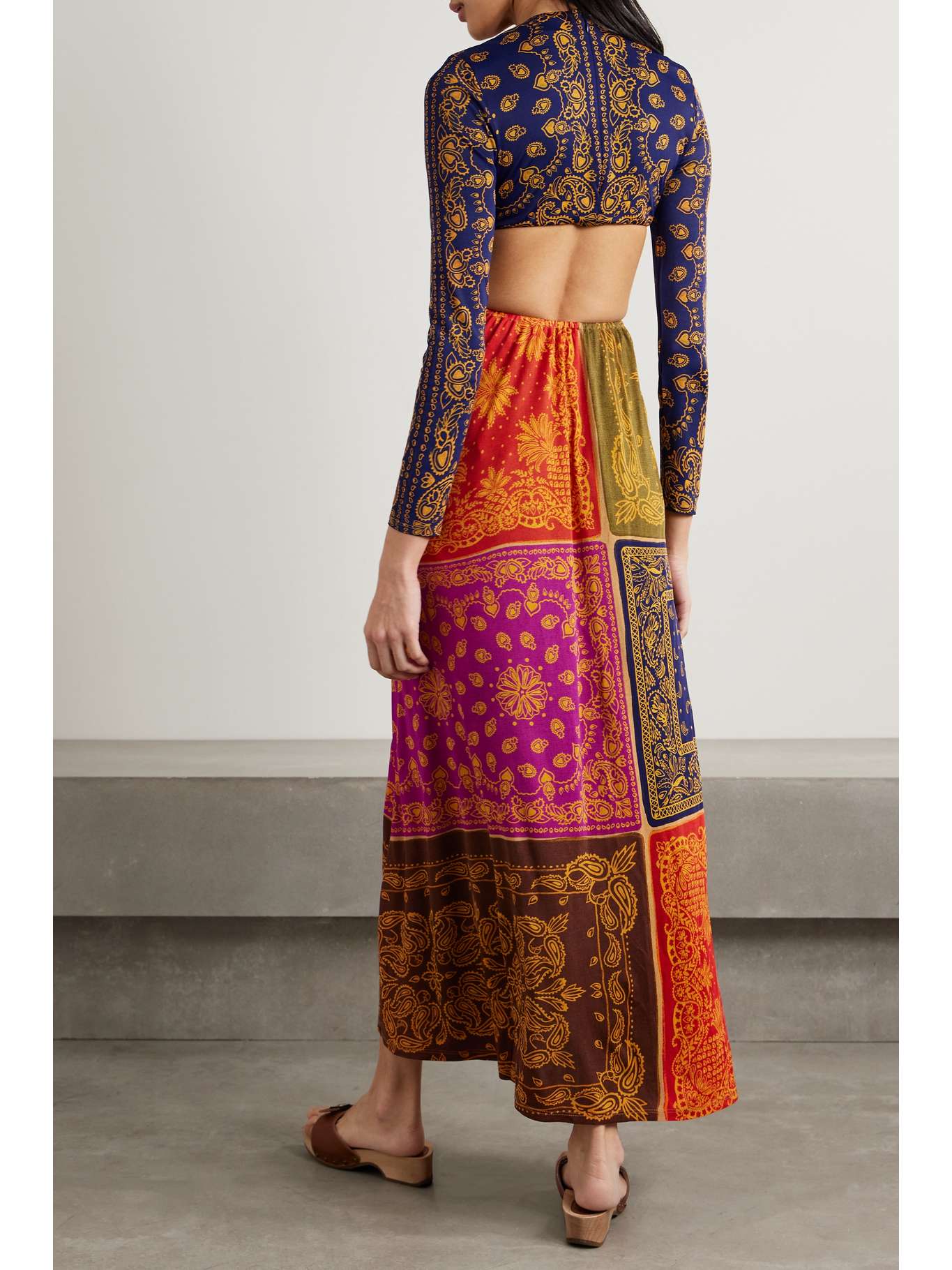 FARM RIO Knotted cutout printed jersey maxi dress | NET-A-PORTER