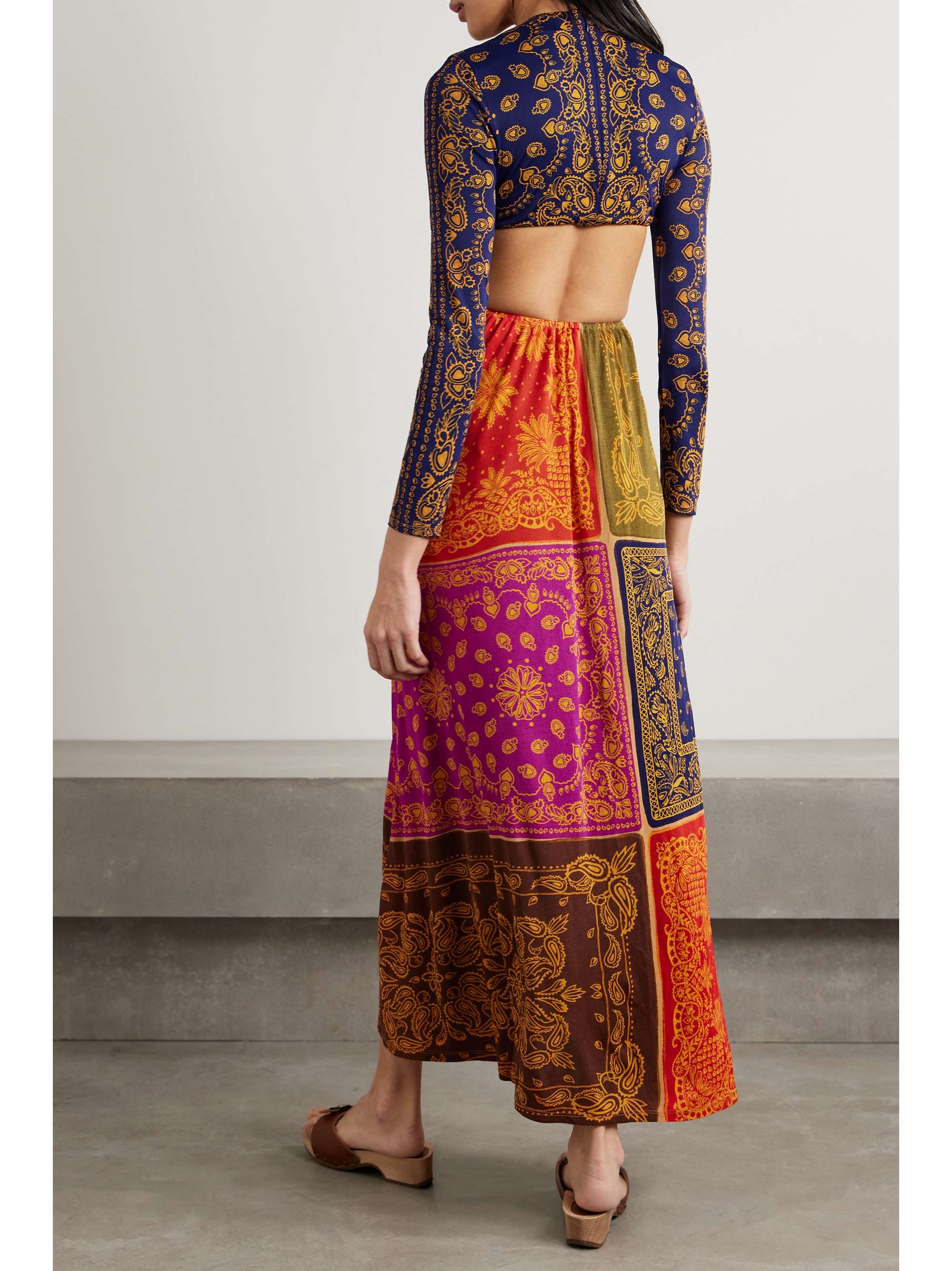 FARM RIO Knotted cutout printed jersey maxi dress | NET-A-PORTER