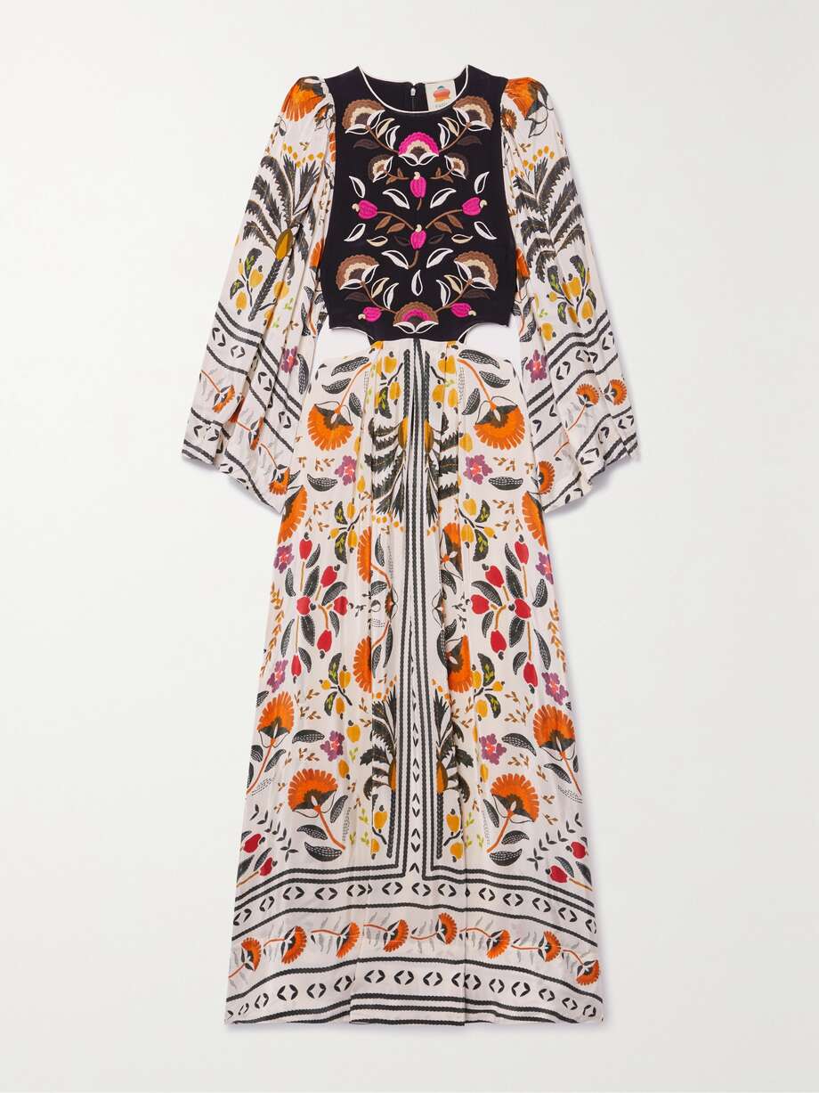 FARM RIO Cutout embroidered printed crepe de chine maxi dress | NET-A-PORTER