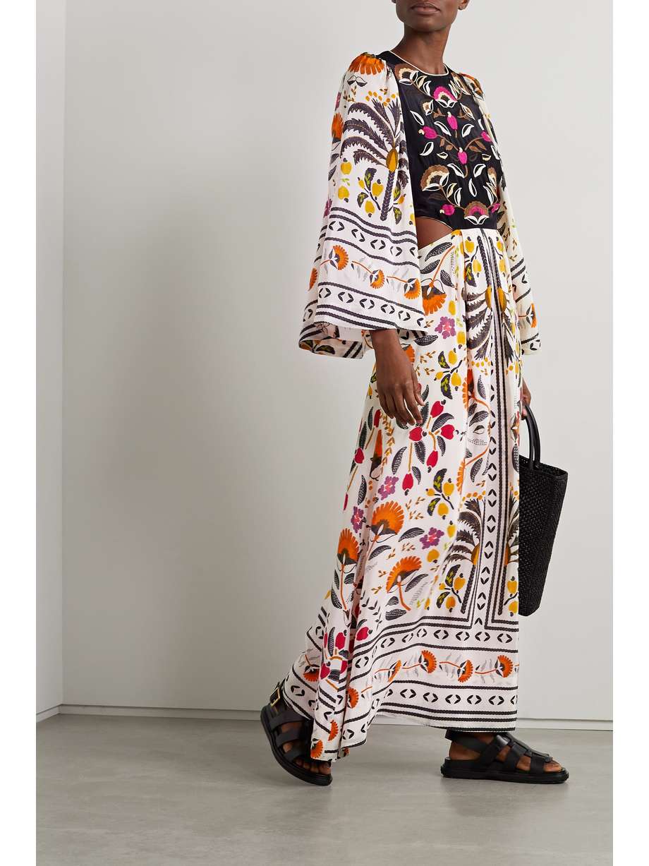 FARM RIO Cutout embroidered printed crepe de chine maxi dress | NET-A ...