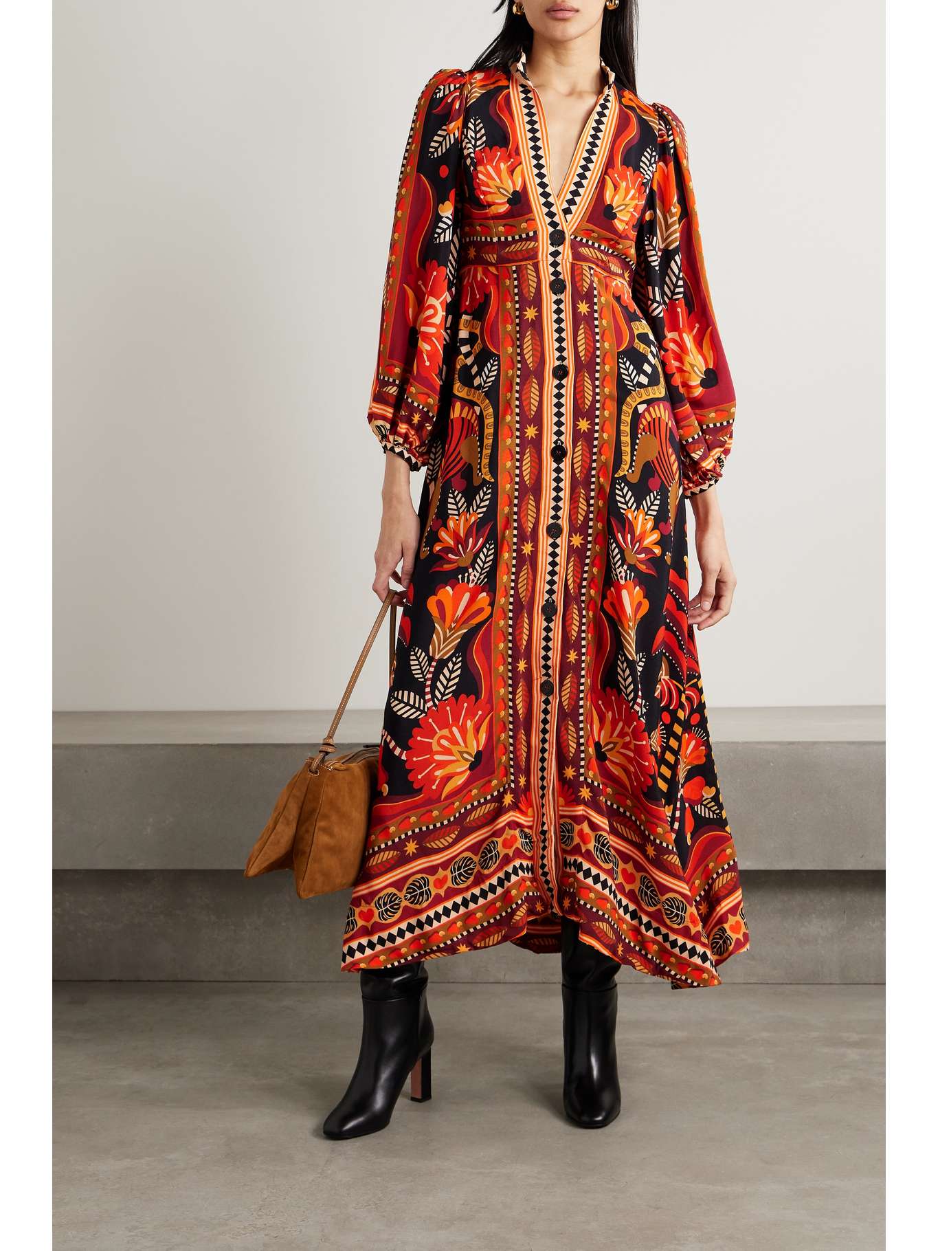 FARM RIO Printed crepe maxi shirt dress | NET-A-PORTER