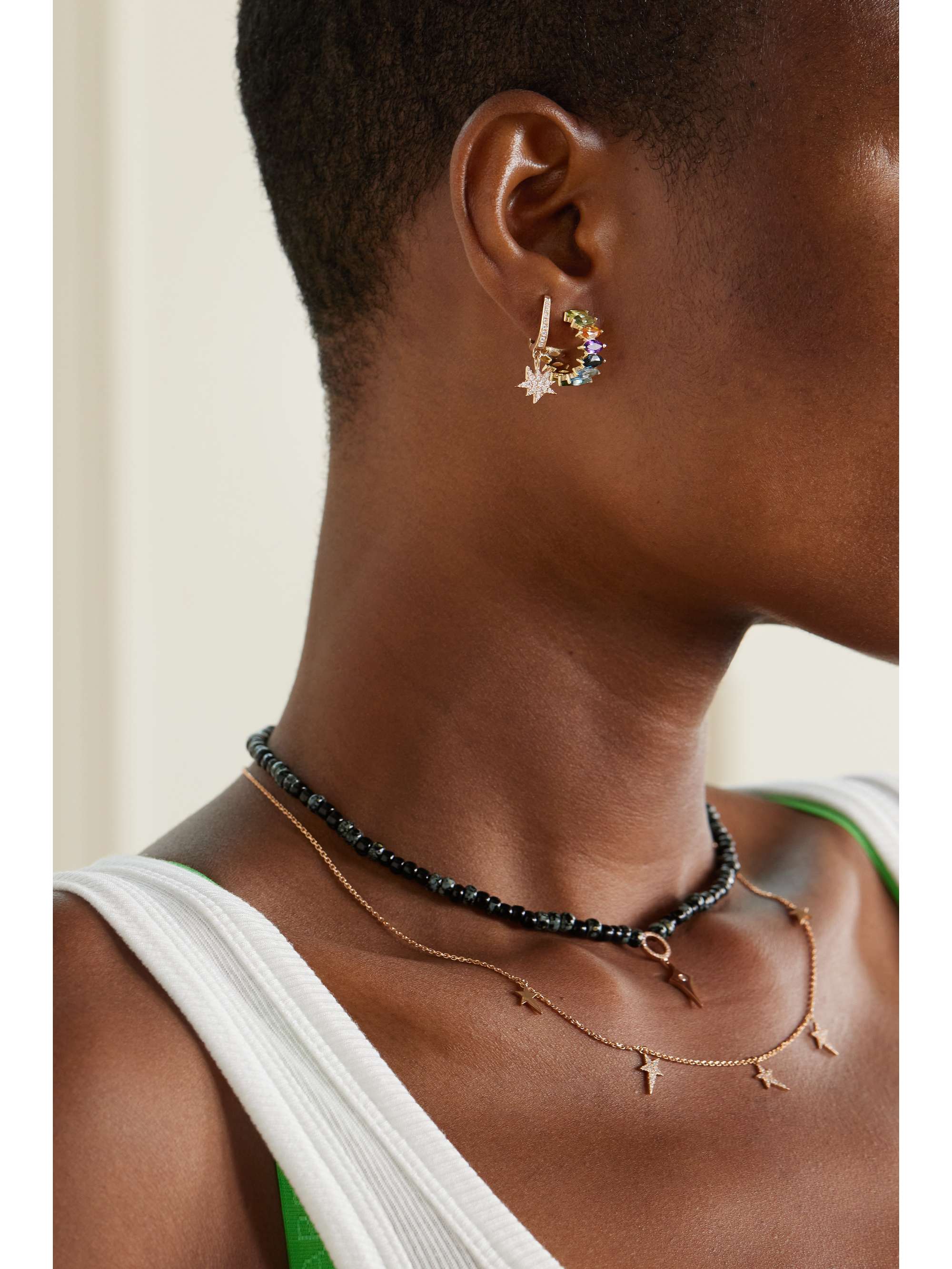 DIANE KORDAS Vibrant Mosaic Mini 18-karat gold multi-stone hoop ...