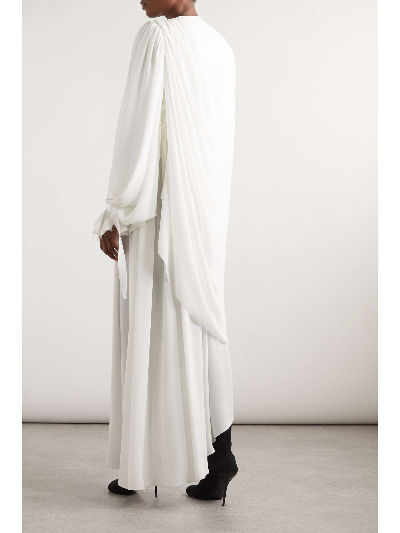 BALENCIAGA Asymmetric draped cape-effect pleated crepe dress | NET-A-PORTER