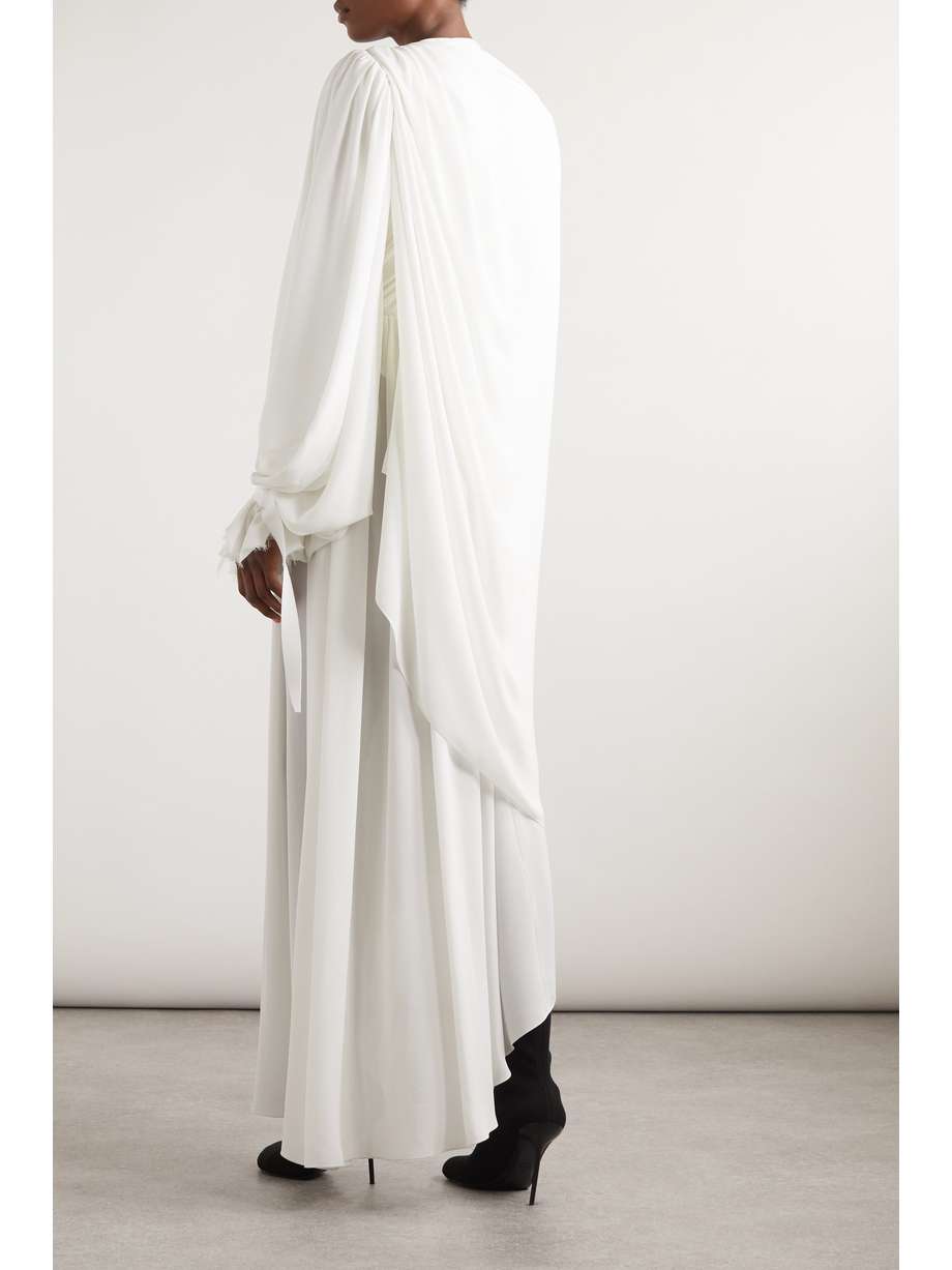 BALENCIAGA Asymmetric draped cape-effect pleated crepe dress | NET-A-PORTER