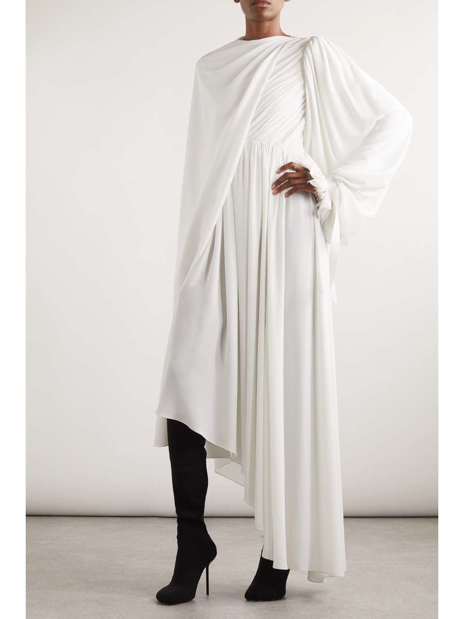 BALENCIAGA Asymmetric draped cape-effect pleated crepe dress | NET-A-PORTER