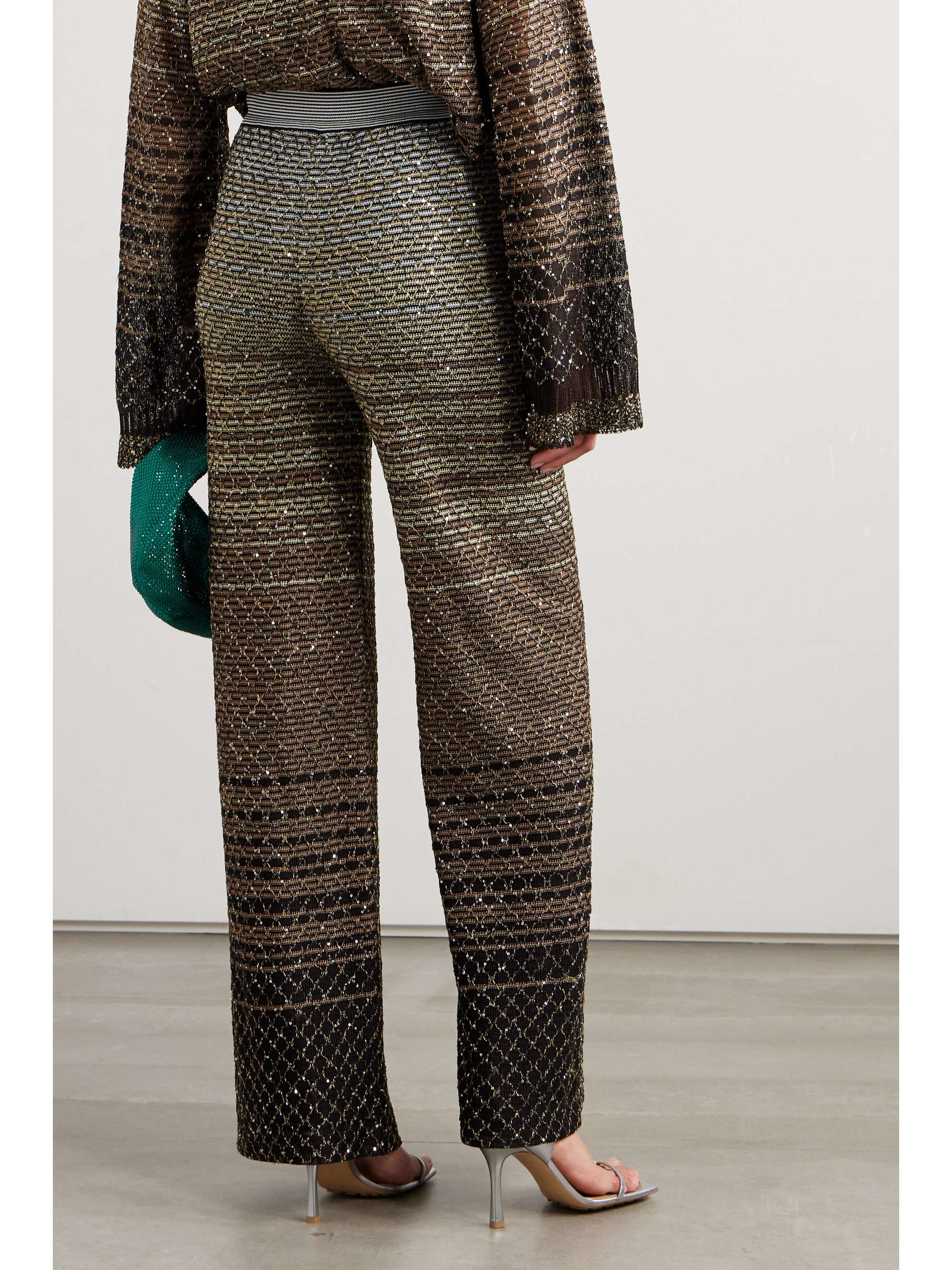 MISSONI Sequined striped metallic crochet-knit wide-leg pants | NET-A-PORTER