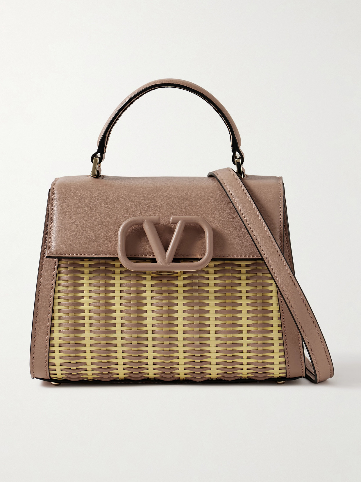 Valentino Garavani Vsling Small Raffia And Leather Shoulder Bag In ...