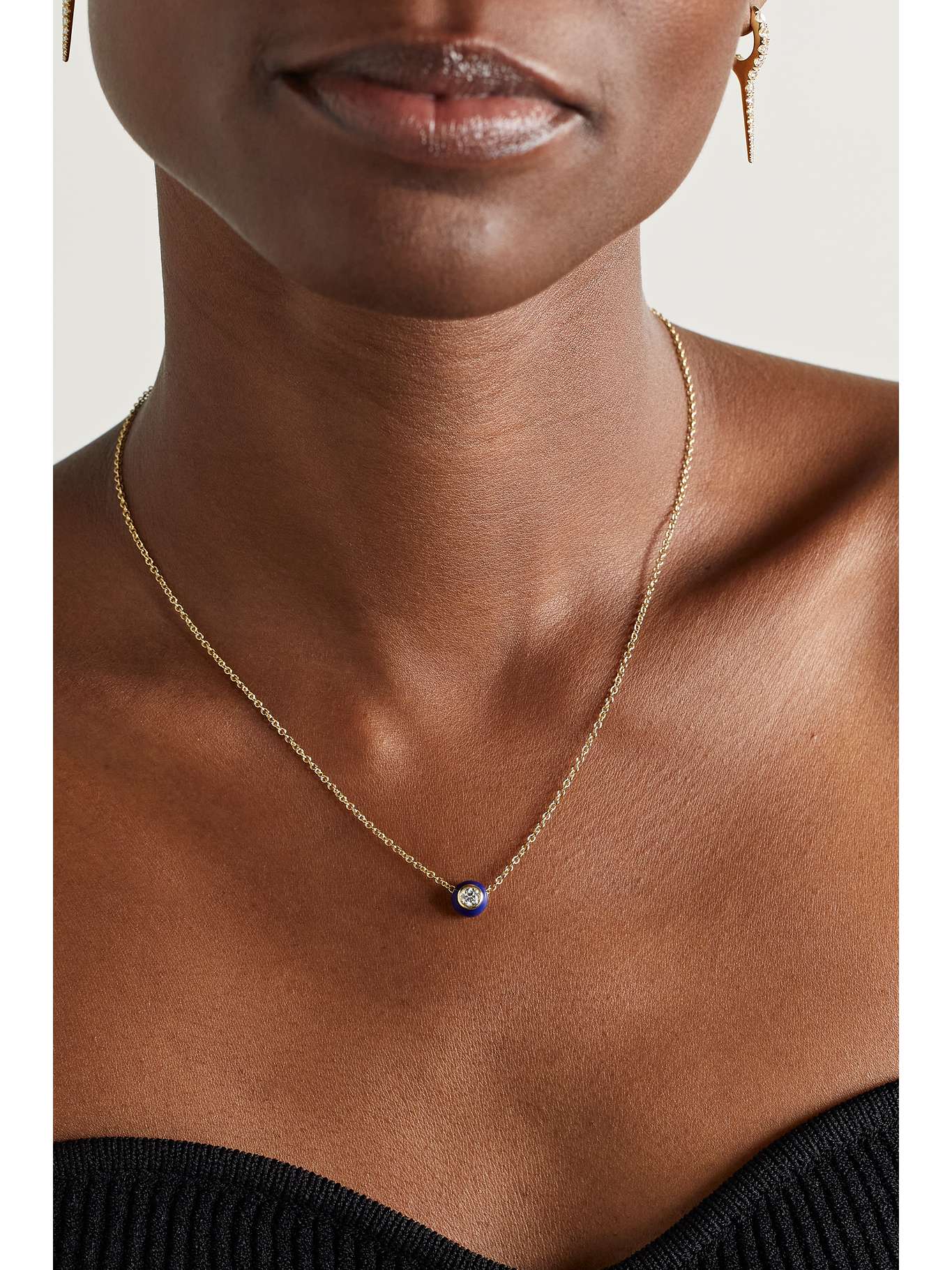 MELISSA KAYE Audrey small 18-karat gold, diamond and enamel necklace ...