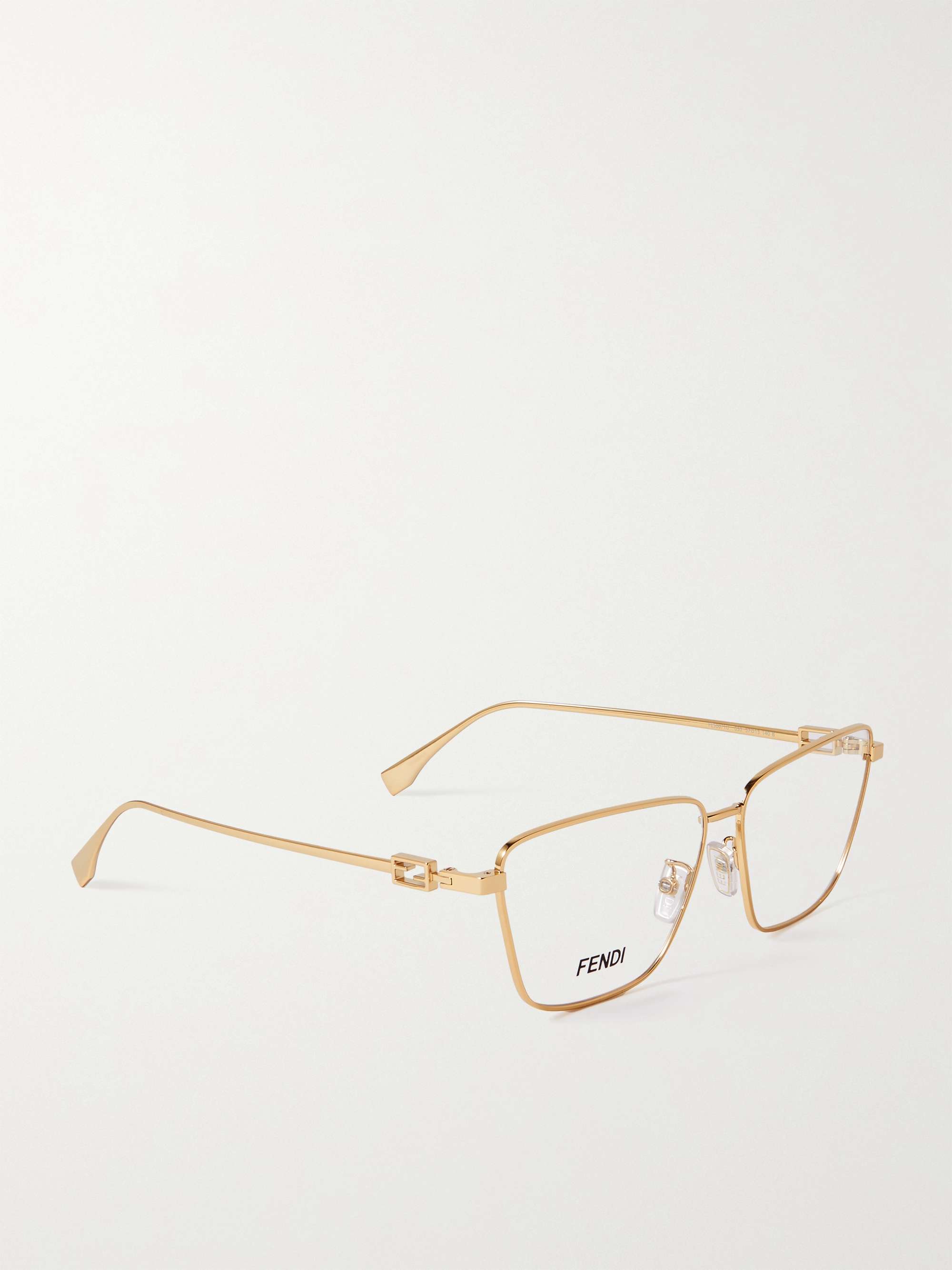 FENDI EYEWEAR Baguette square-framed gold-tone optical glasses | NET-A ...