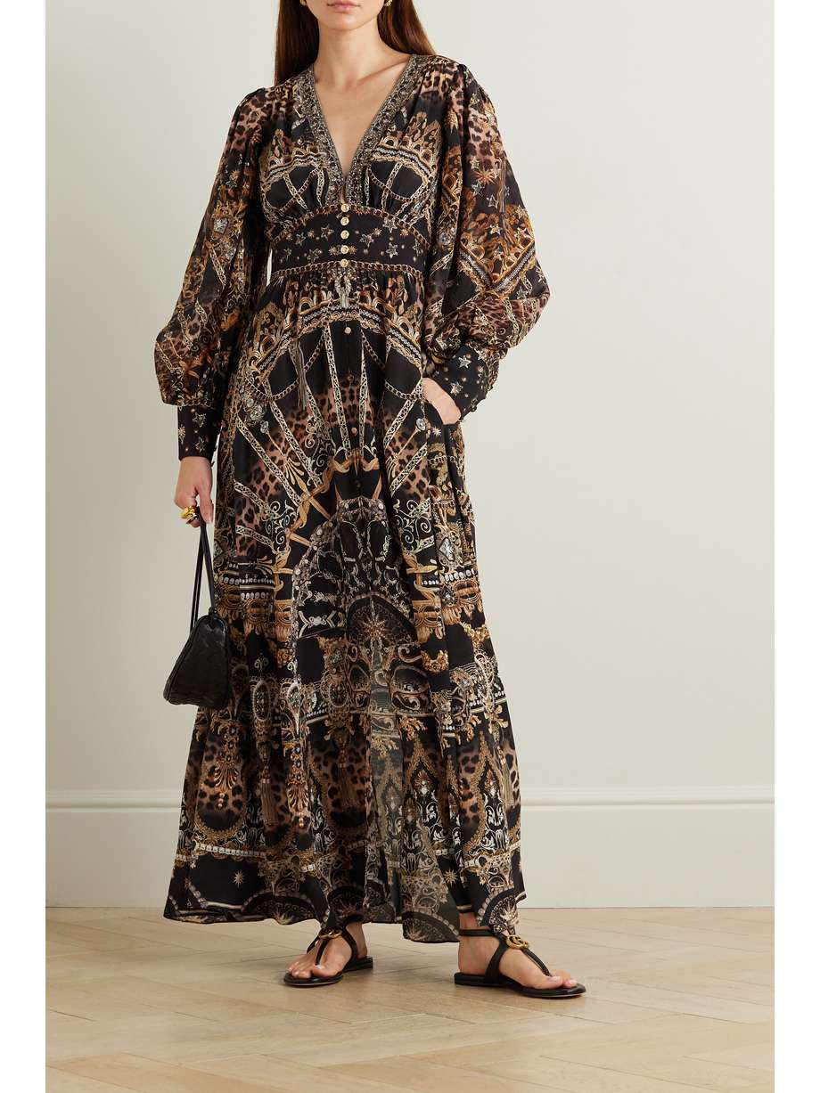 CAMILLA Crystal-embellished printed fil coupé silk-charmeuse maxi dress ...