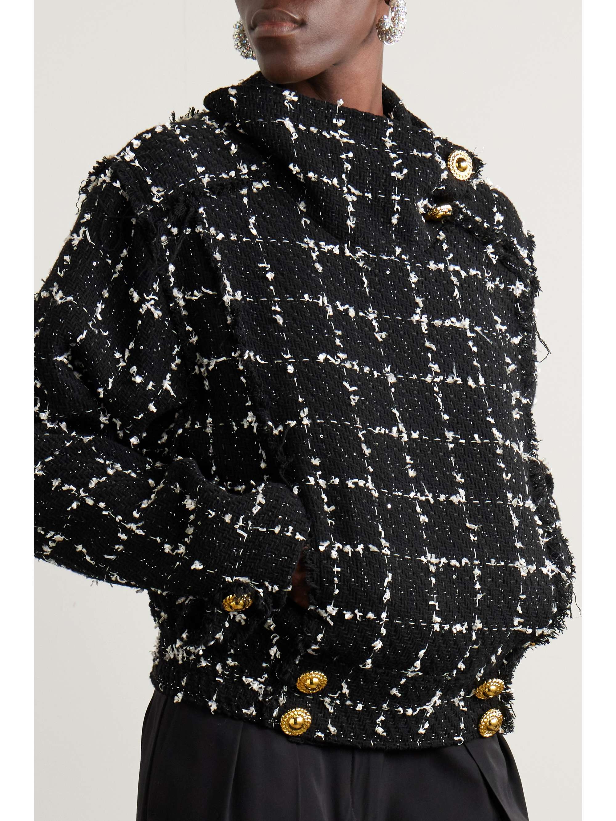 BALMAIN Metallic checked cotton-blend tweed jacket | NET-A-PORTER