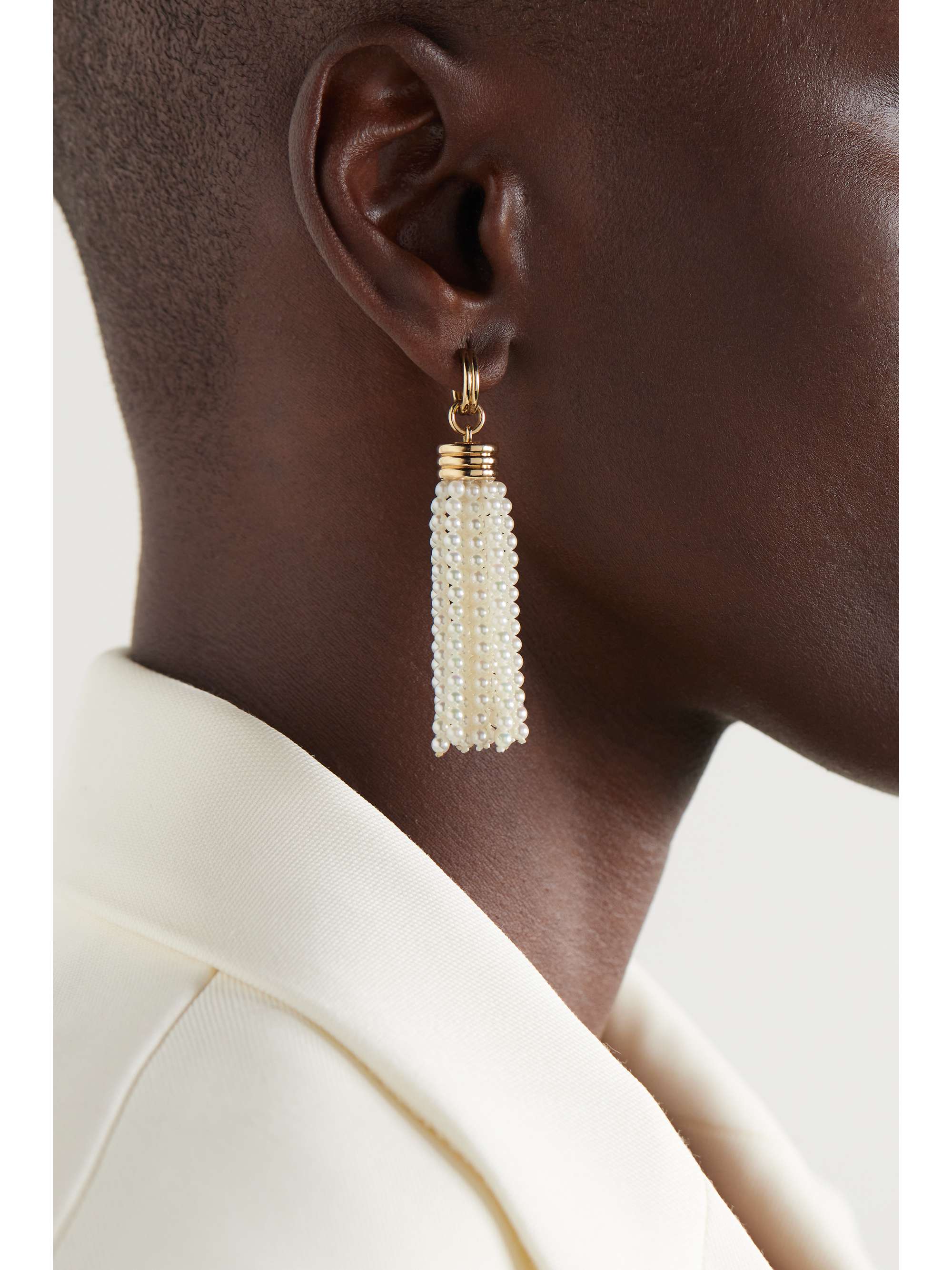 SHERMAN FIELD Triple Tassel 18-karat gold pearl earrings | NET-A-PORTER