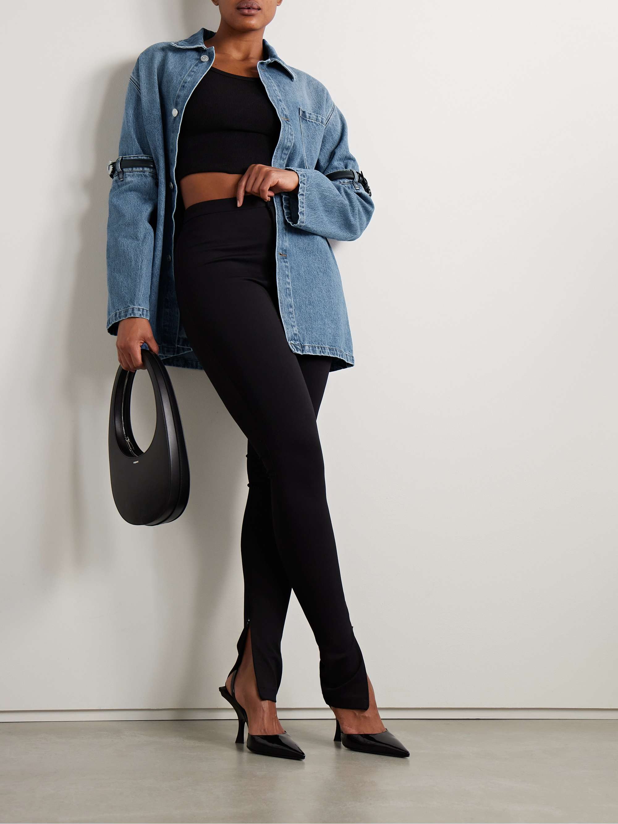 COPERNI Oversized leather-trimmed paneled denim jacket | NET-A-PORTER