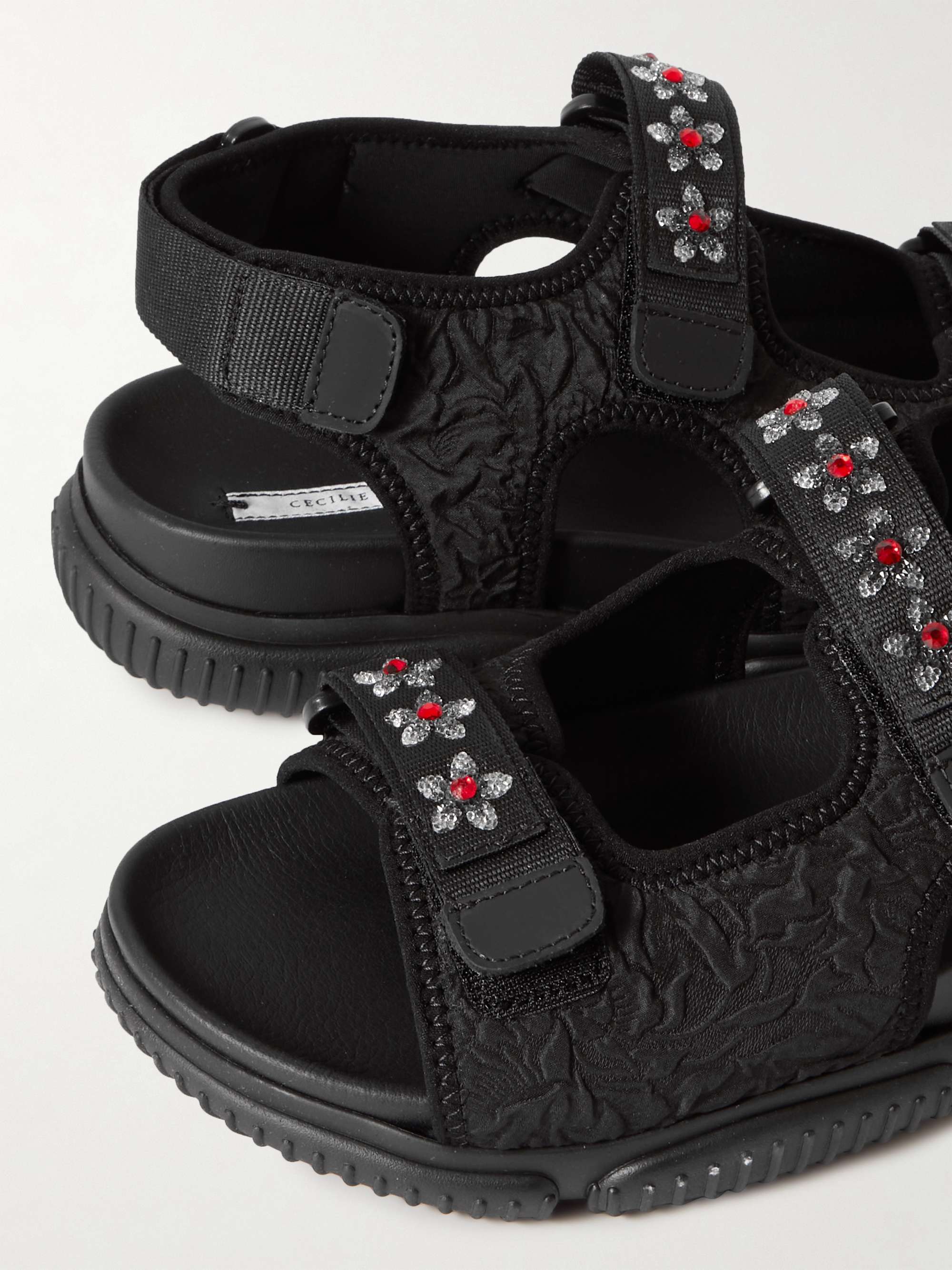 CECILIE BAHNSEN Valeria crystal-embellished cloqué sandals | NET-A-PORTER