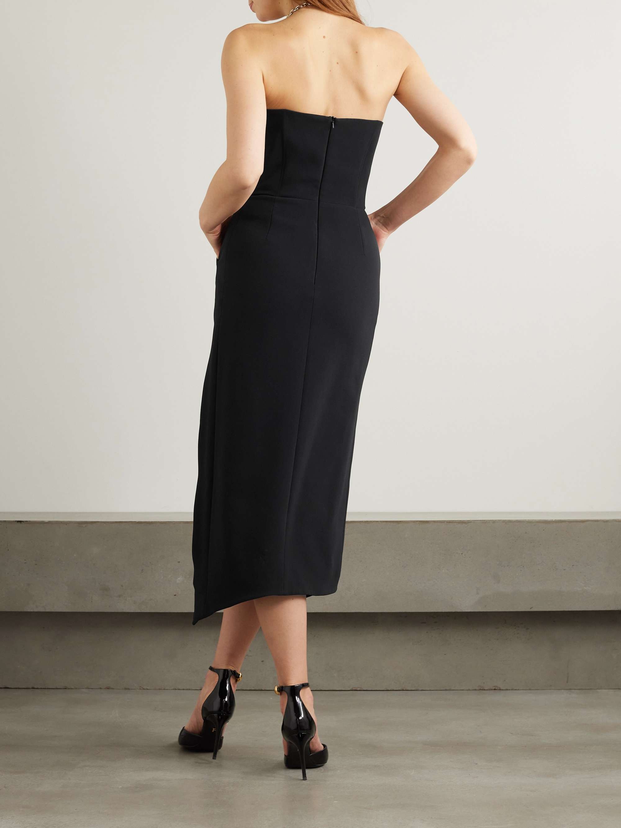 DAVID KOMA Strapless embellished stretch-cady midi dress | NET-A-PORTER