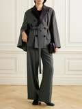 SACAI Belted double-breasted satin-trimmed woven blazer | NET-A-PORTER