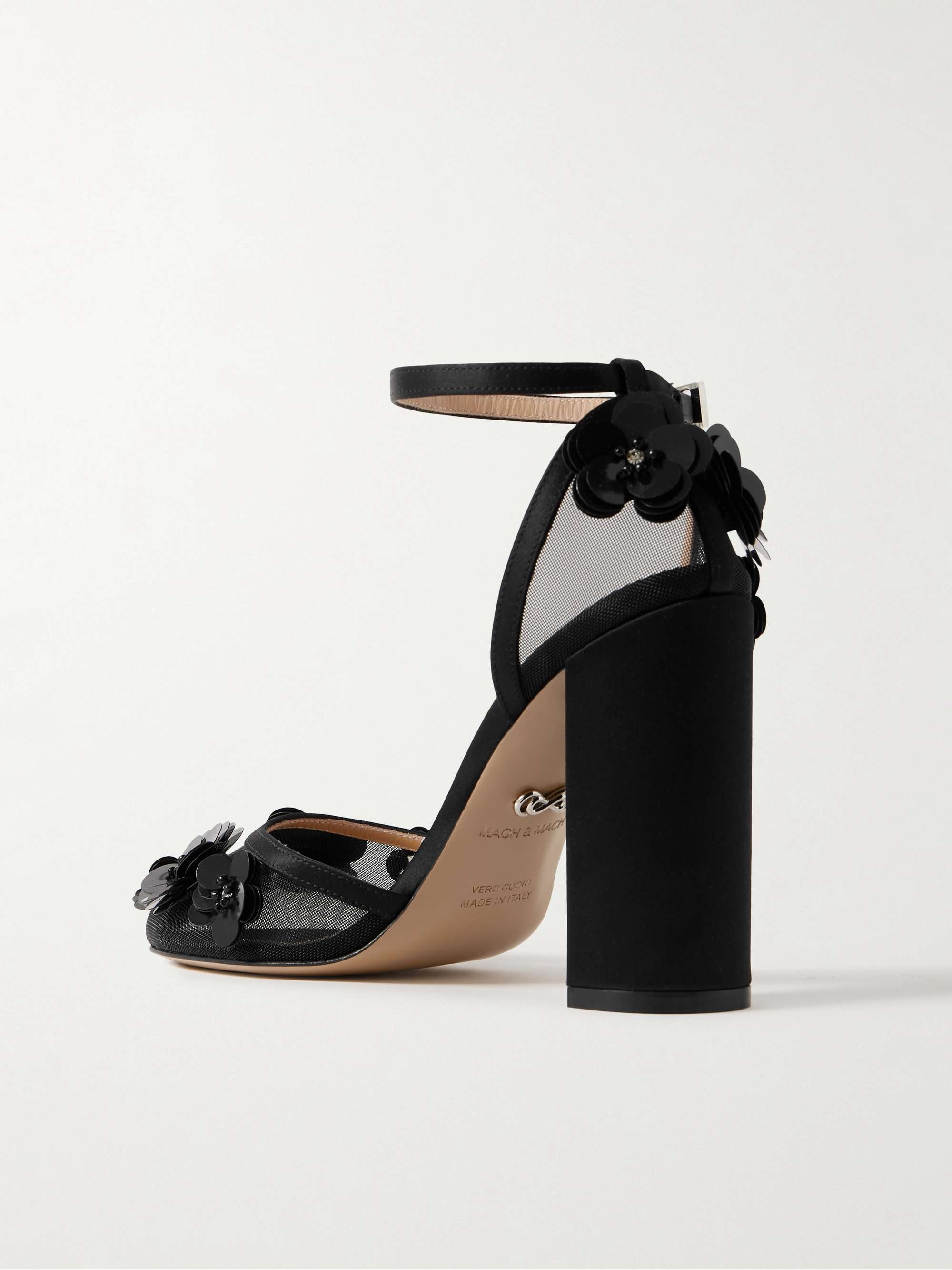 MACH & MACH Satin-trimmed embellished mesh pumps | NET-A-PORTER