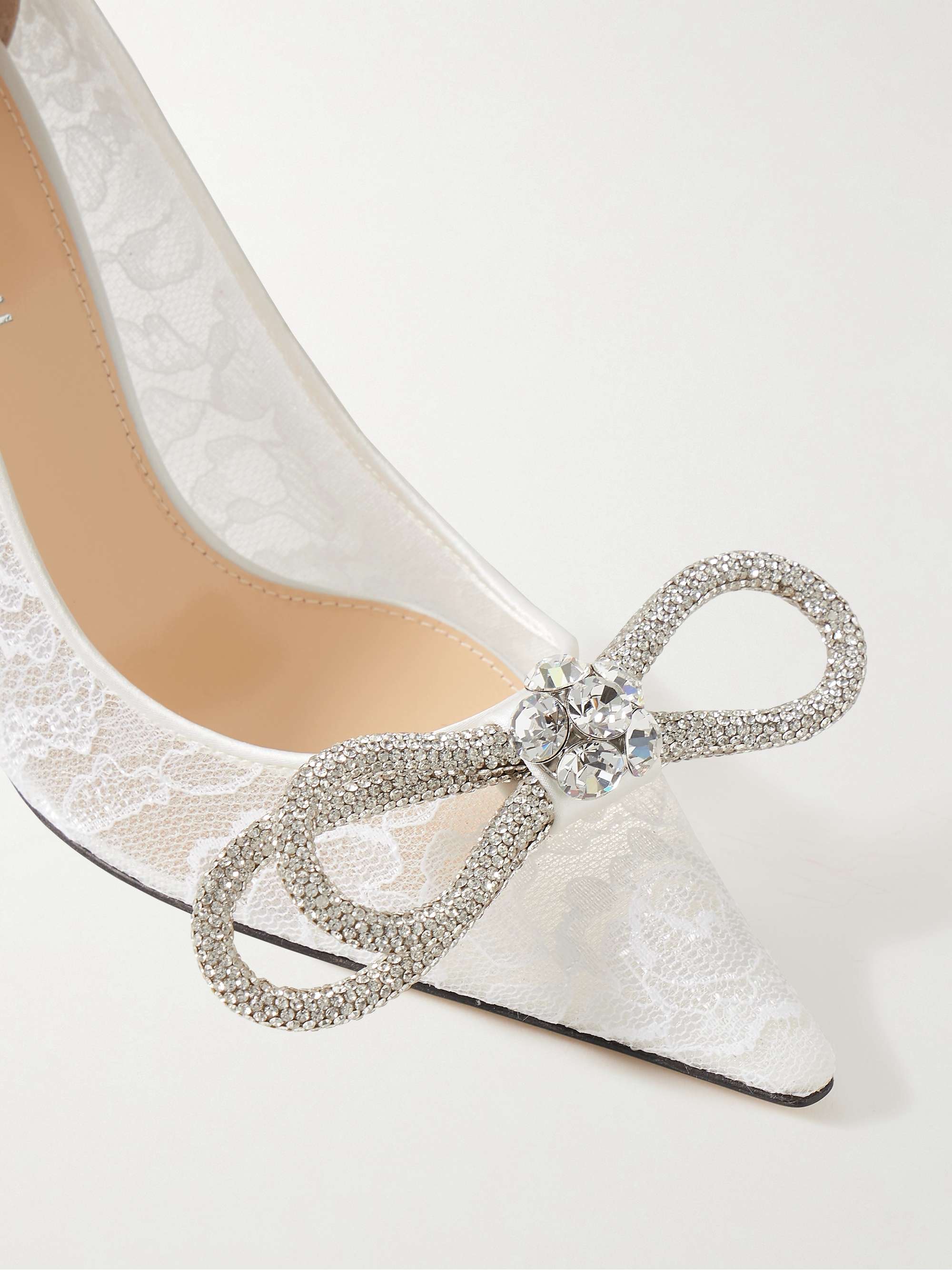 MACH & MACH Double Bow crystal-embellished lace pumps | NET-A-PORTER