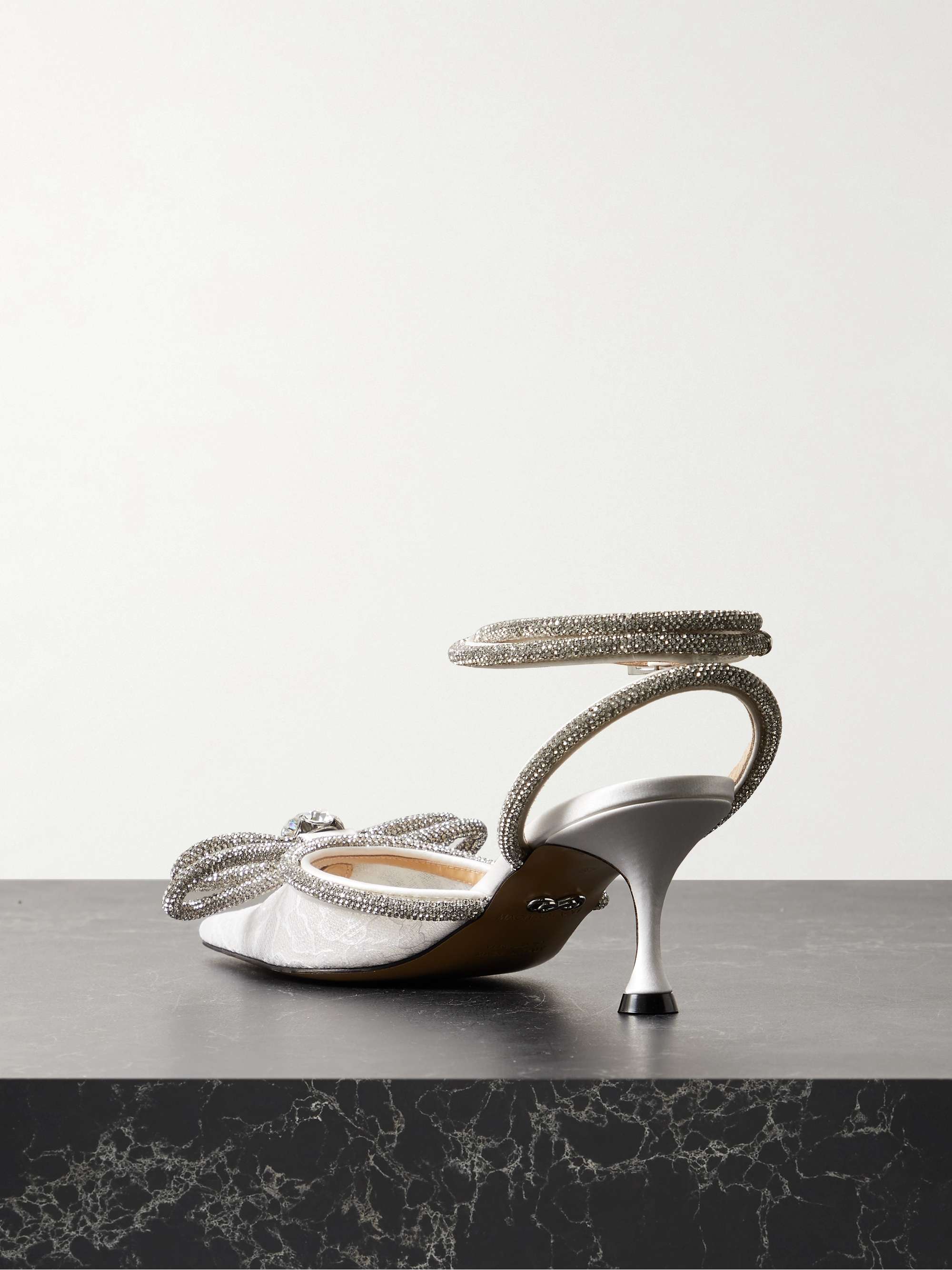 MACH & MACH Double Bow crystal-embellished lace and silk-satin pumps ...