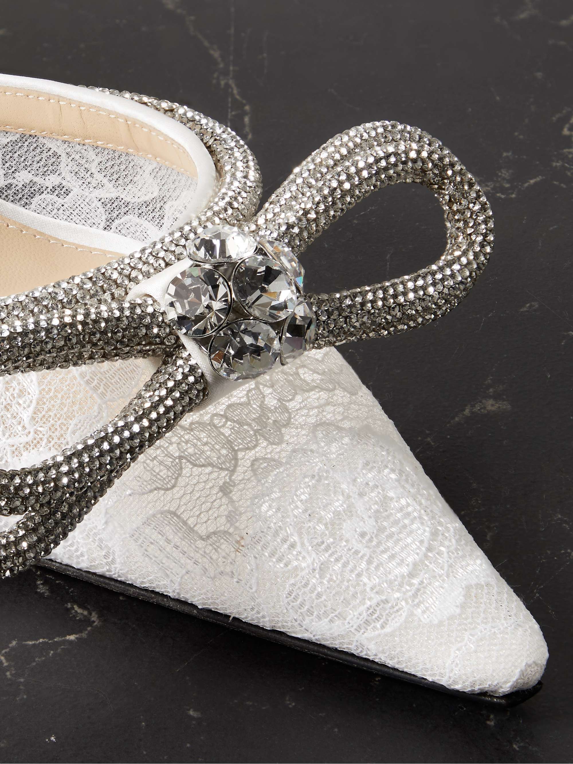MACH & MACH Double Bow crystal-embellished lace and silk-satin pumps ...