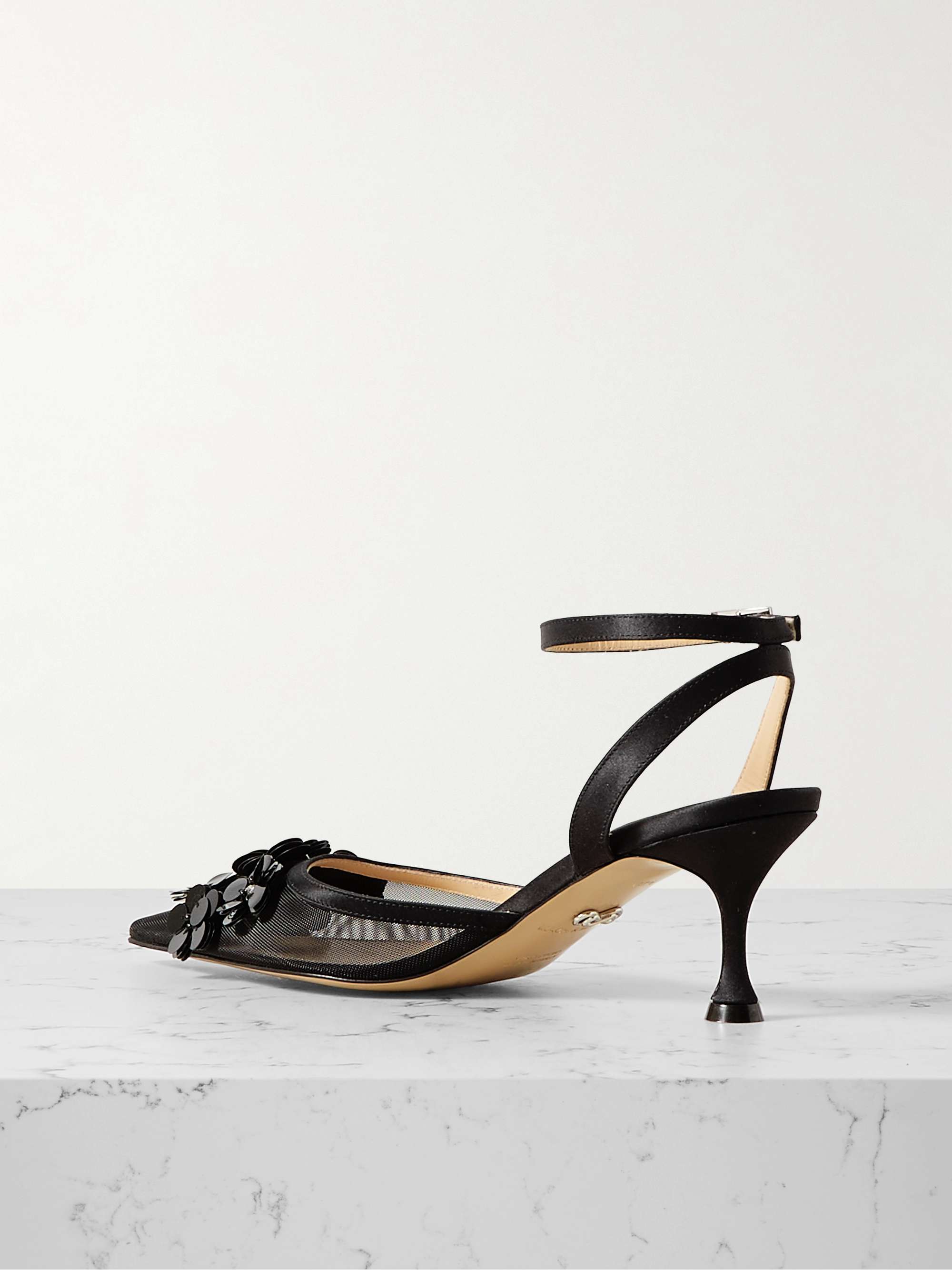 MACH & MACH Satin-trimmed embellished mesh pumps | NET-A-PORTER