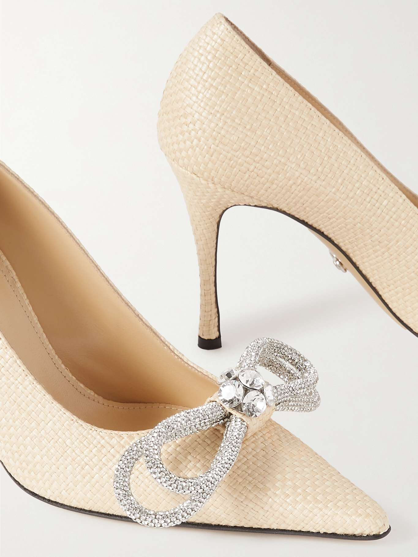 MACH & MACH Double Bow crystal-embellished raffia pumps | NET-A-PORTER