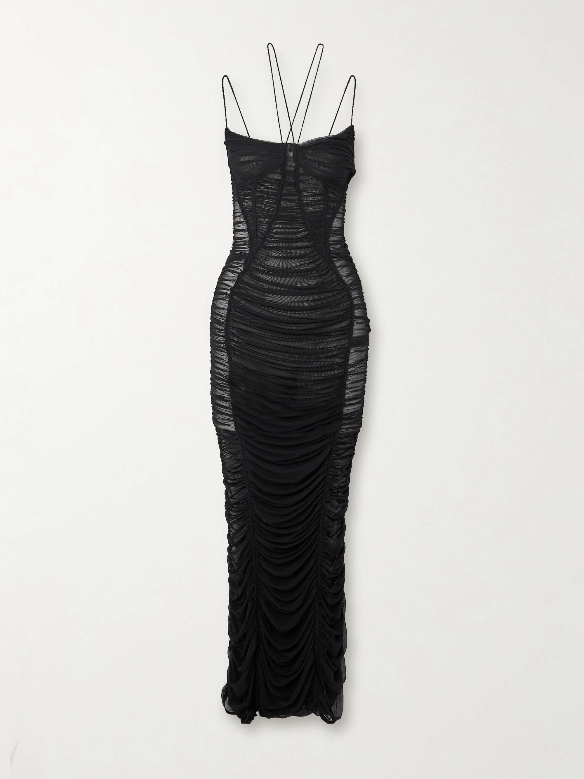 MUGLER Ruched stretch-mesh maxi dress | NET-A-PORTER