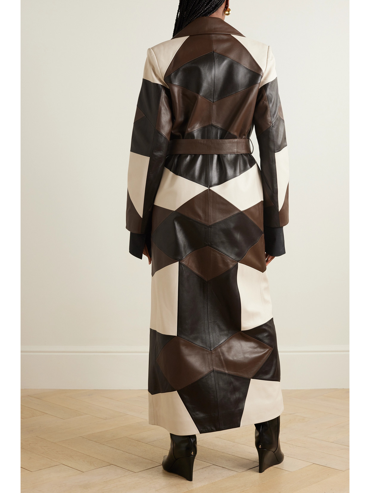 Nour Hammour Sonja Extra Long Belted Patchwork Trench Coat In Cocoa Vanilla & Marron | ModeSens