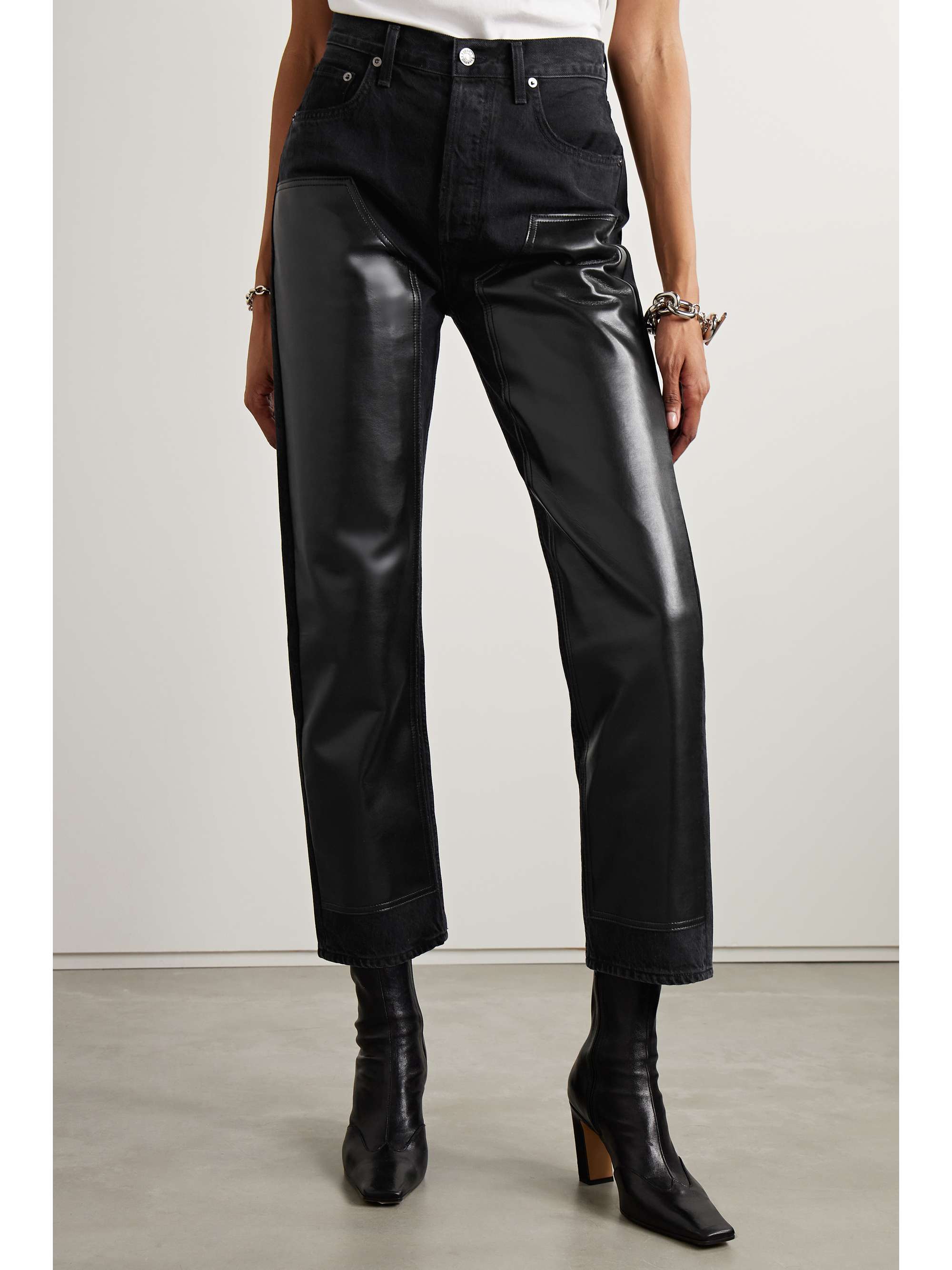 AGOLDE + NET SUSTAIN Ryder recycled leather-paneled high-rise straight ...