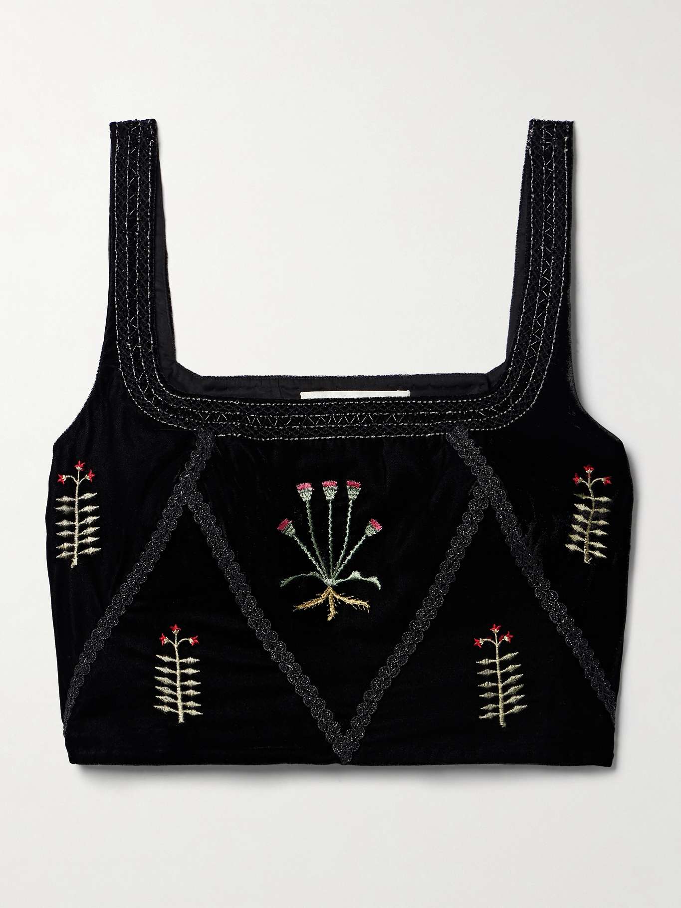 EMPORIO SIRENUSE Cindarella cropped bead-embellished embroidered velvet ...