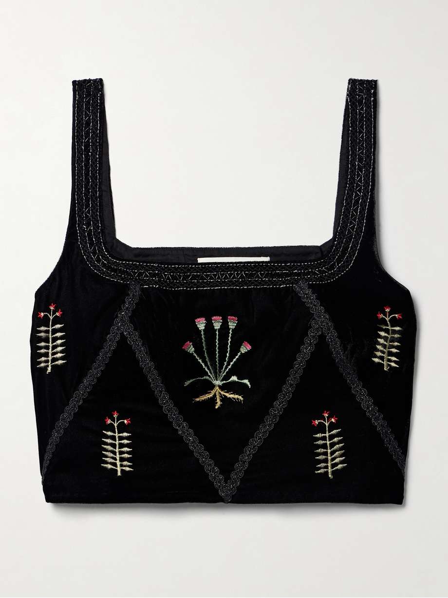 EMPORIO SIRENUSE Cindarella cropped bead-embellished embroidered velvet ...