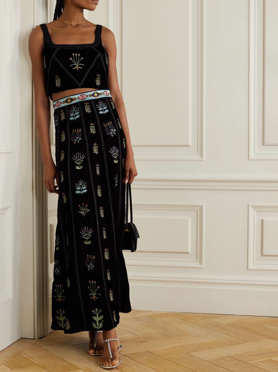 EMPORIO SIRENUSE Cindarella cropped bead-embellished embroidered velvet ...