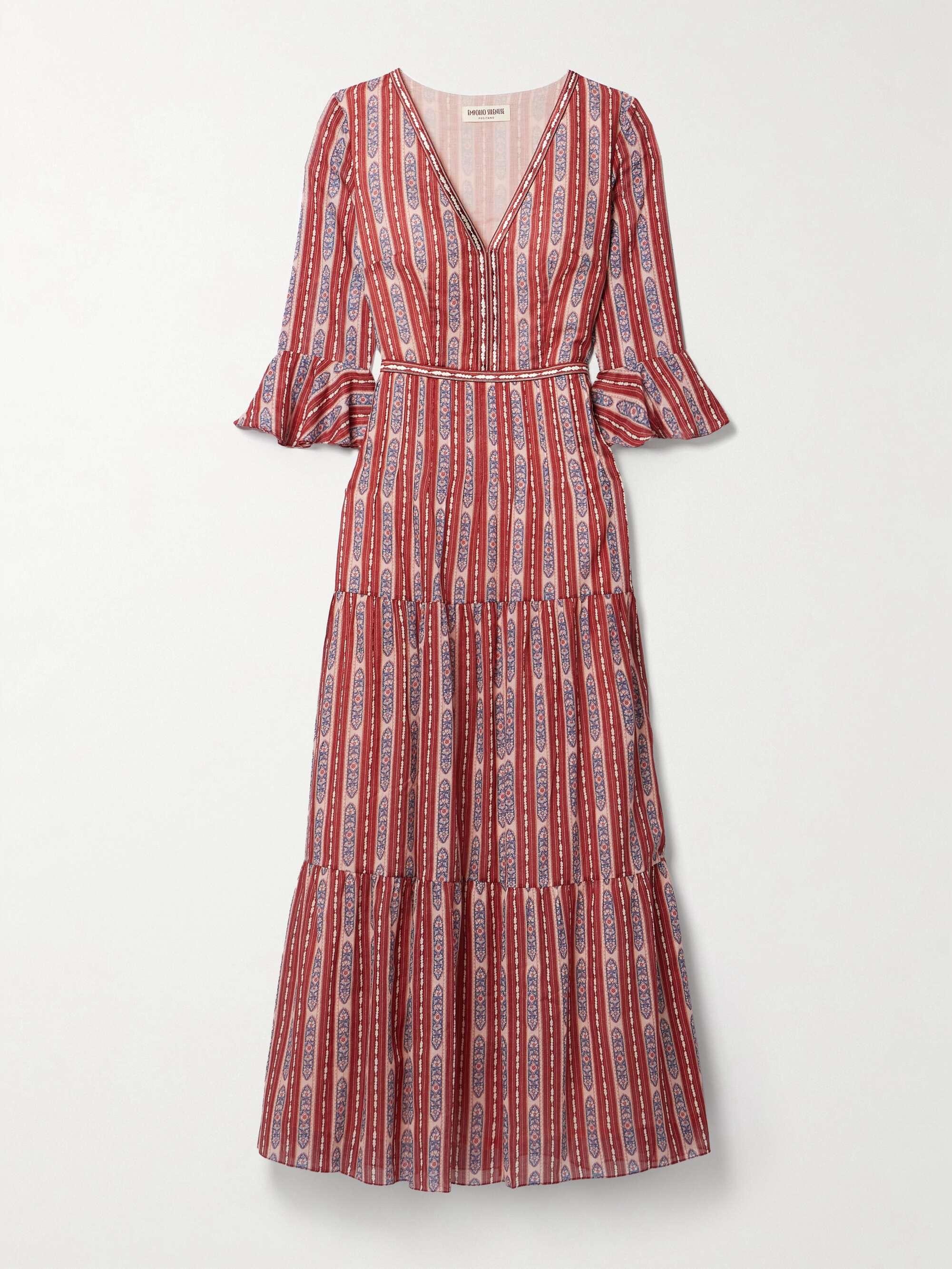 EMPORIO SIRENUSE + NET SUSTAIN Bella printed embroidered cotton-voile midi dress | NET-A-PORTER