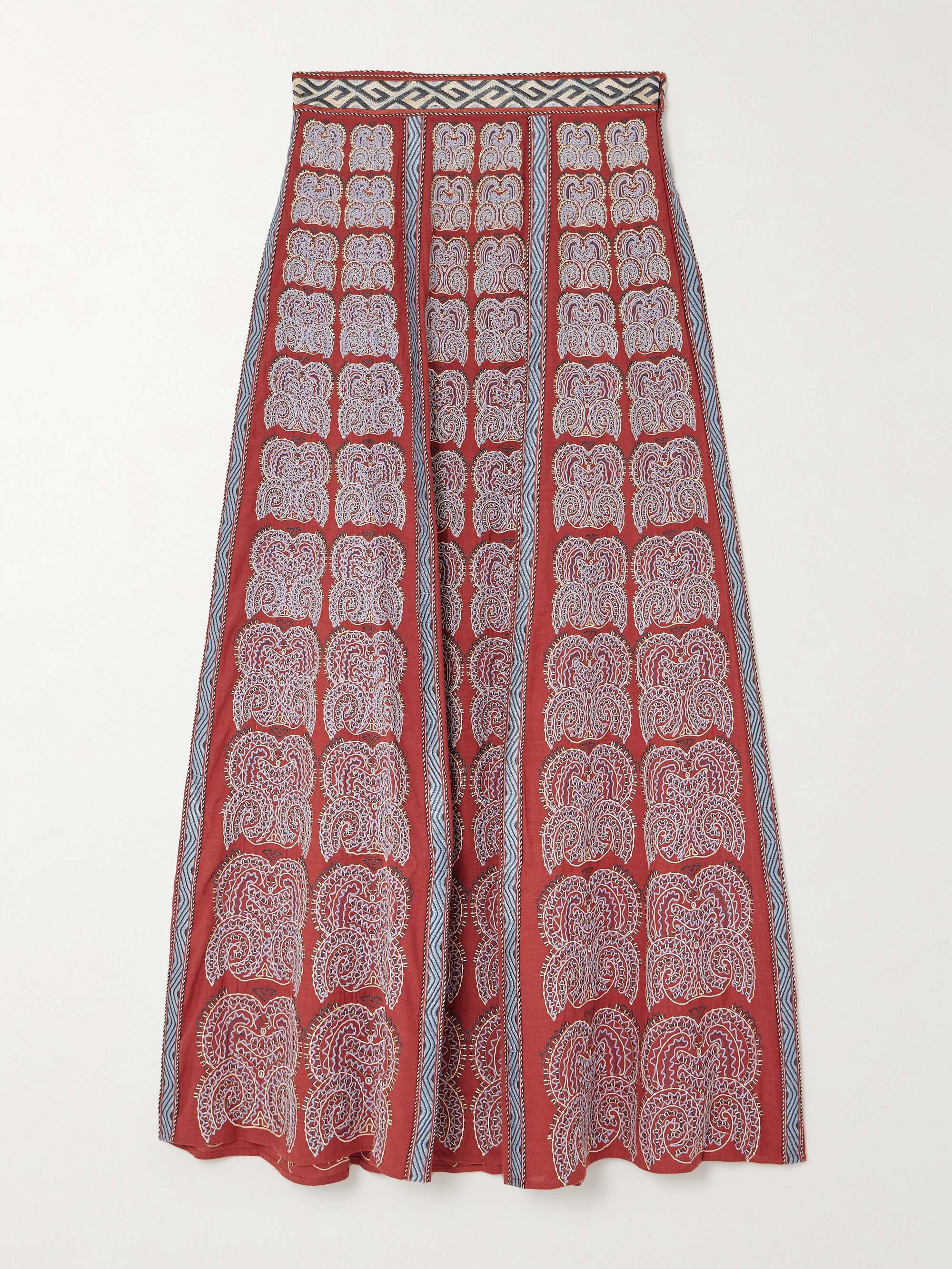 EMPORIO SIRENUSE Camille paneled embroidered linen and cotton-blend ...