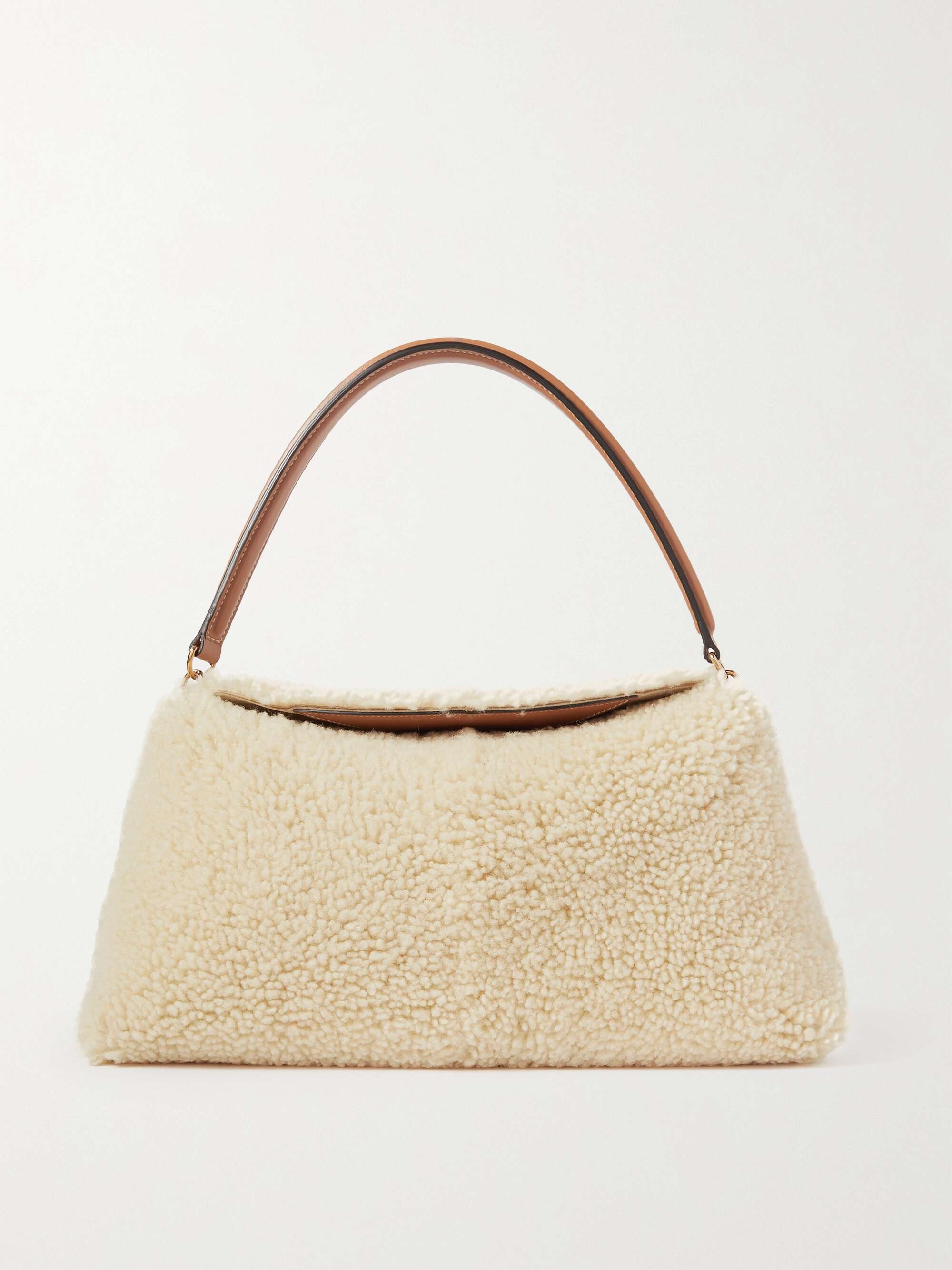 Cream Leather-trimmed shearling shoulder bag | TOD'S | NET-A-PORTER