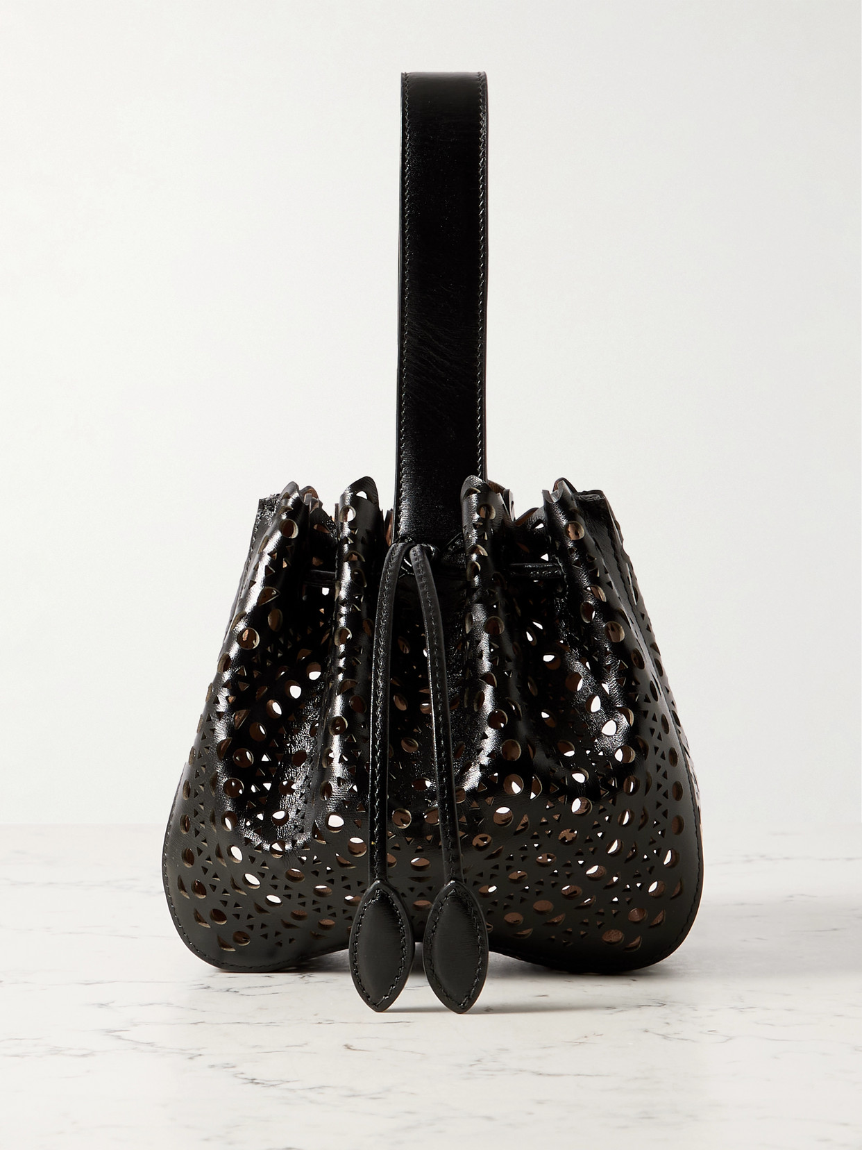 Alaïa Rose Marie Small Laser-cut Leather Bucket Bag In Black | ModeSens