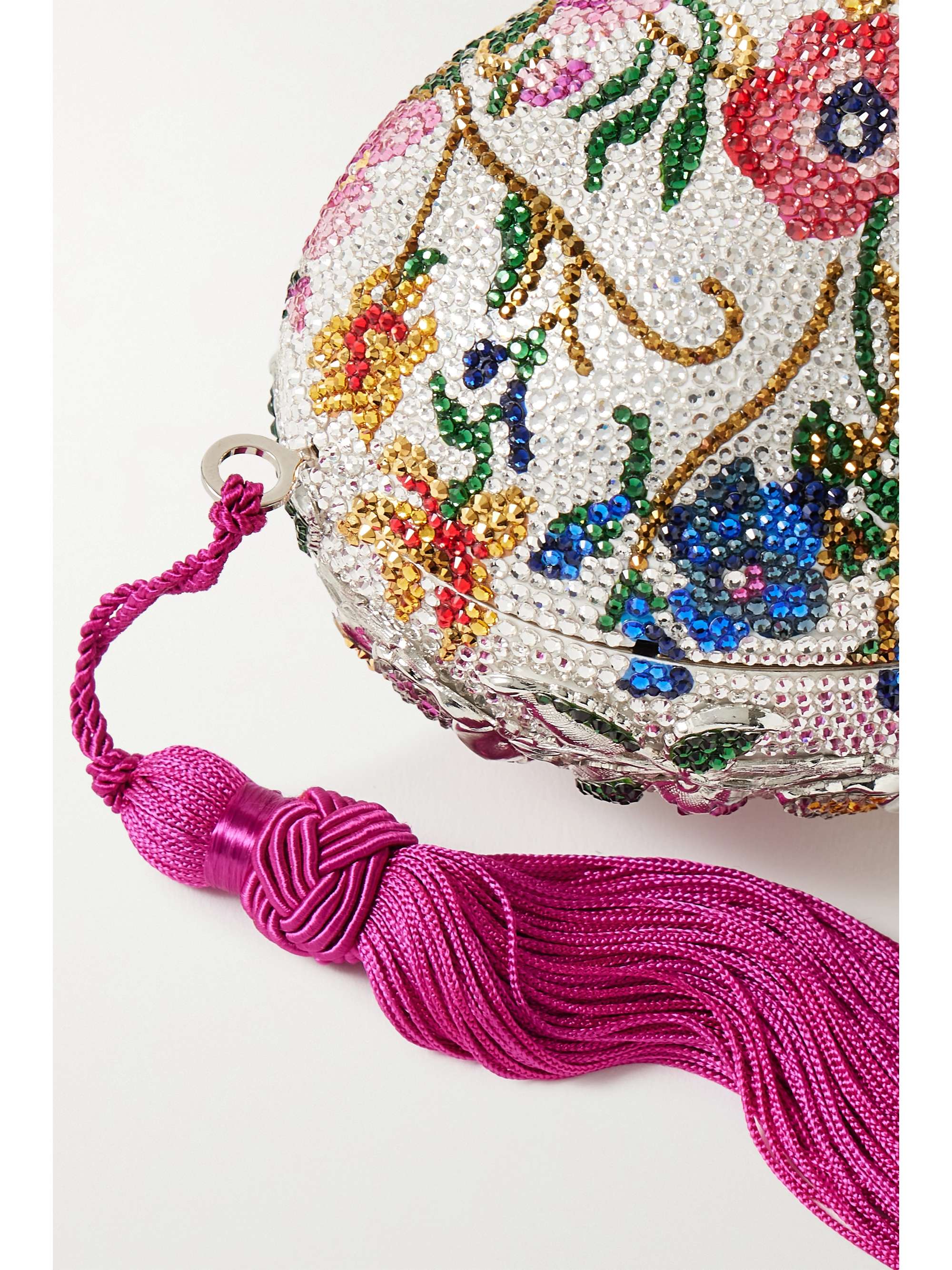 JUDITH LEIBER COUTURE Anniversary tasseled crystal-embellished silver ...