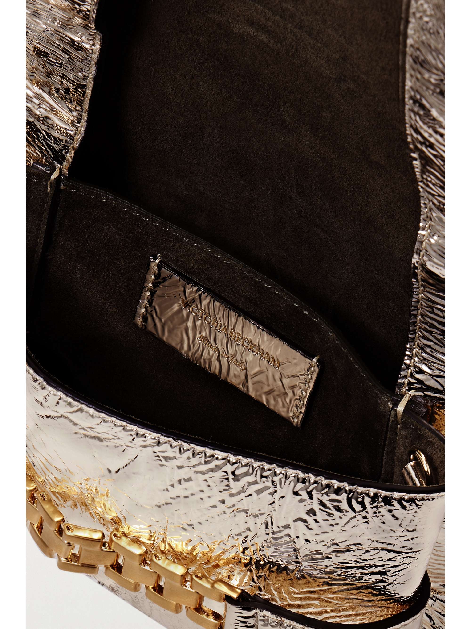 VICTORIA BECKHAM Embellished metallic crinkled-leather shoulder bag ...