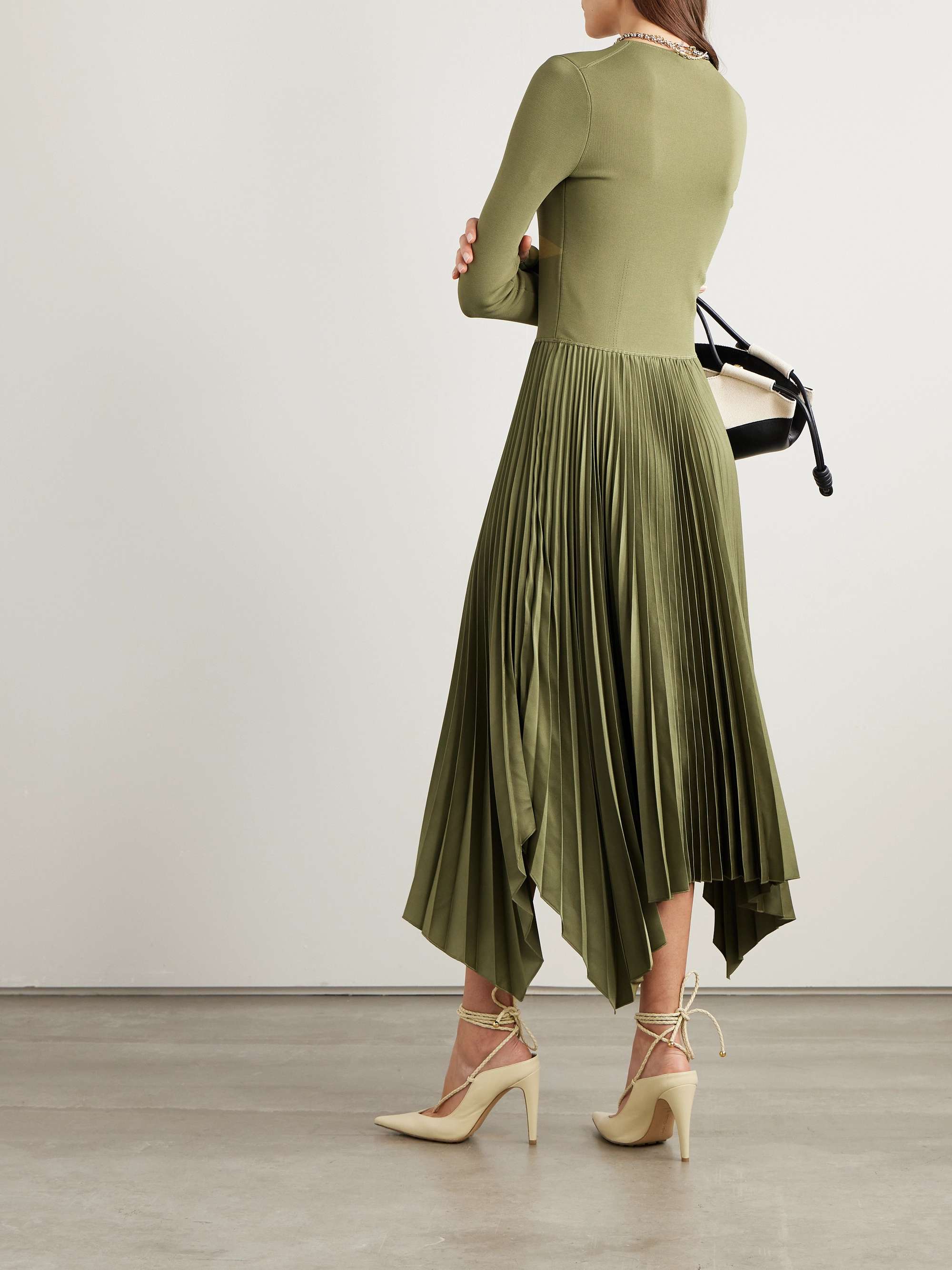 JOSEPH Dubois asymmetric knitted and pleated satin-crepe dress | NET-A ...