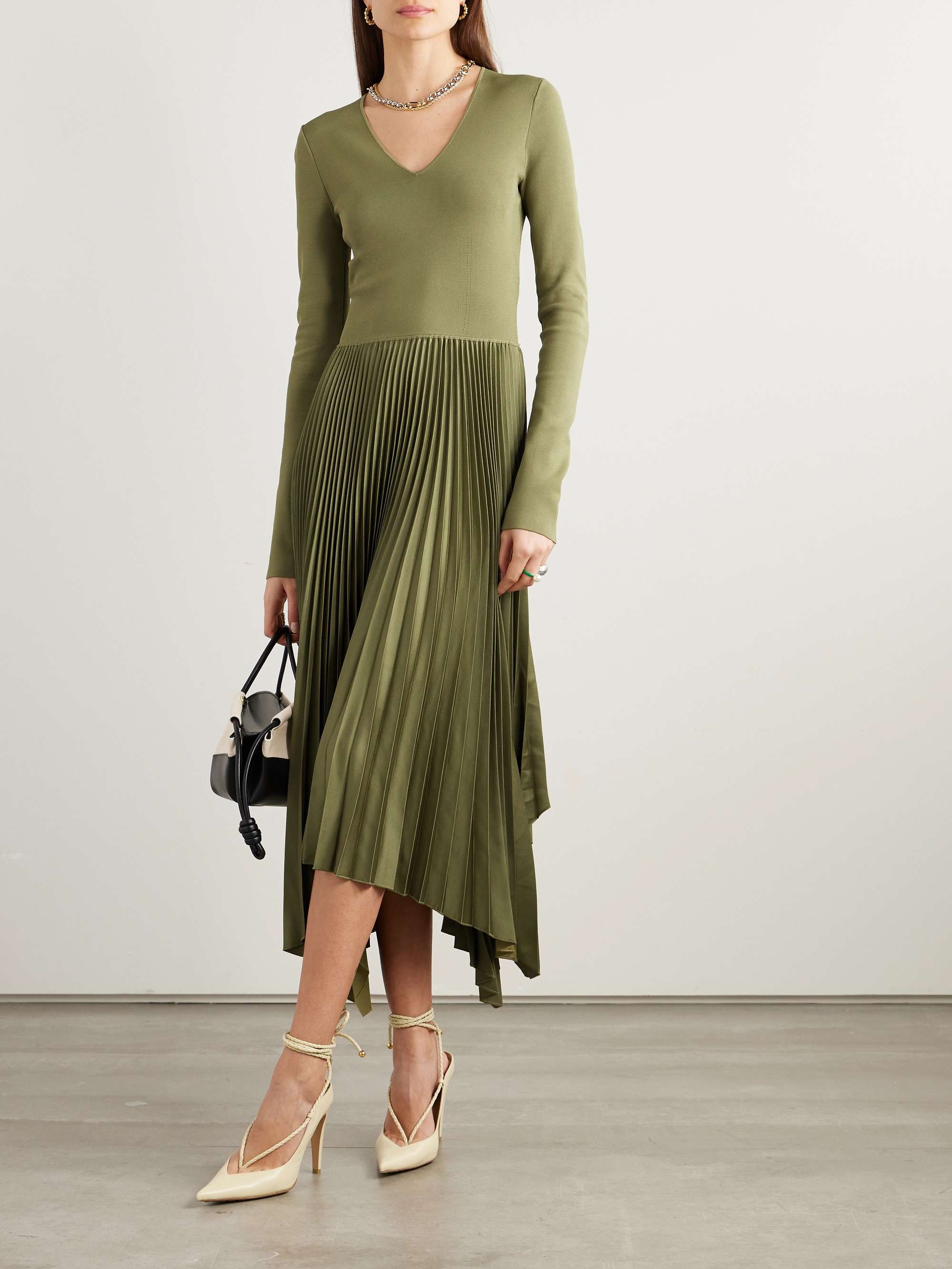 JOSEPH Dubois asymmetric knitted and pleated satin-crepe dress | NET-A ...