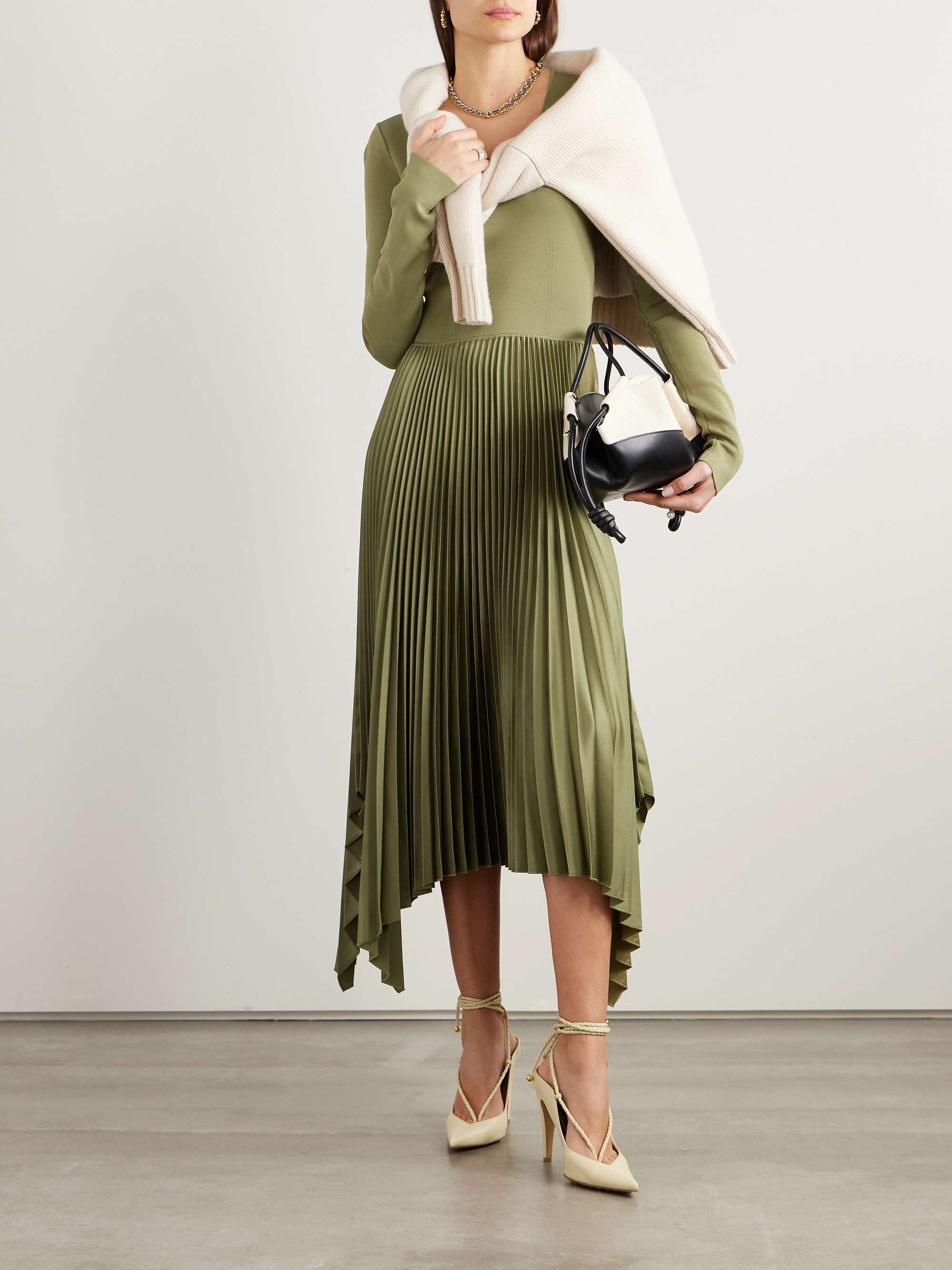 JOSEPH Dubois asymmetric knitted and pleated satin-crepe dress | NET-A ...