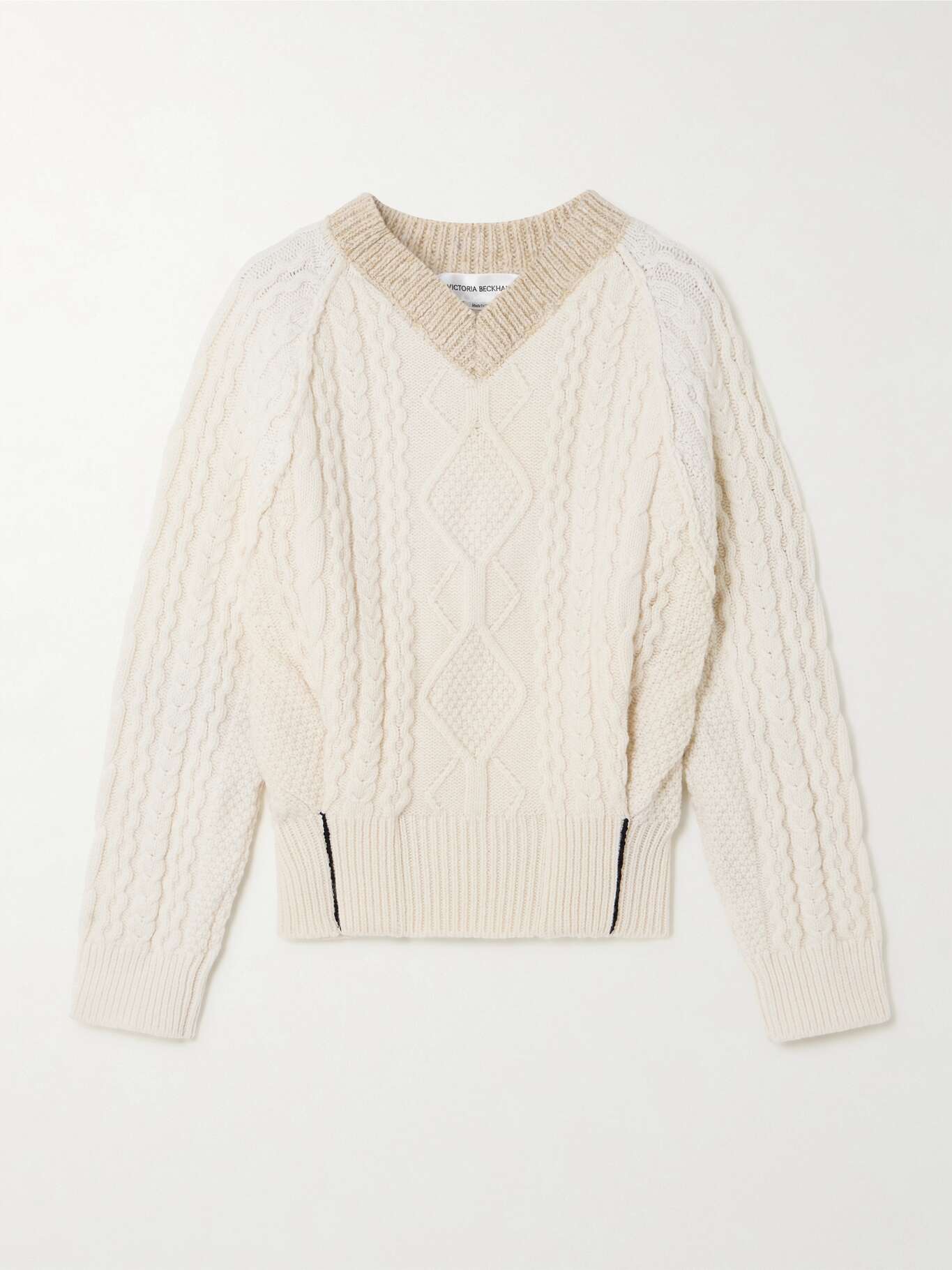 VICTORIA BECKHAM Color-block cable-knit wool sweater | NET-A-PORTER