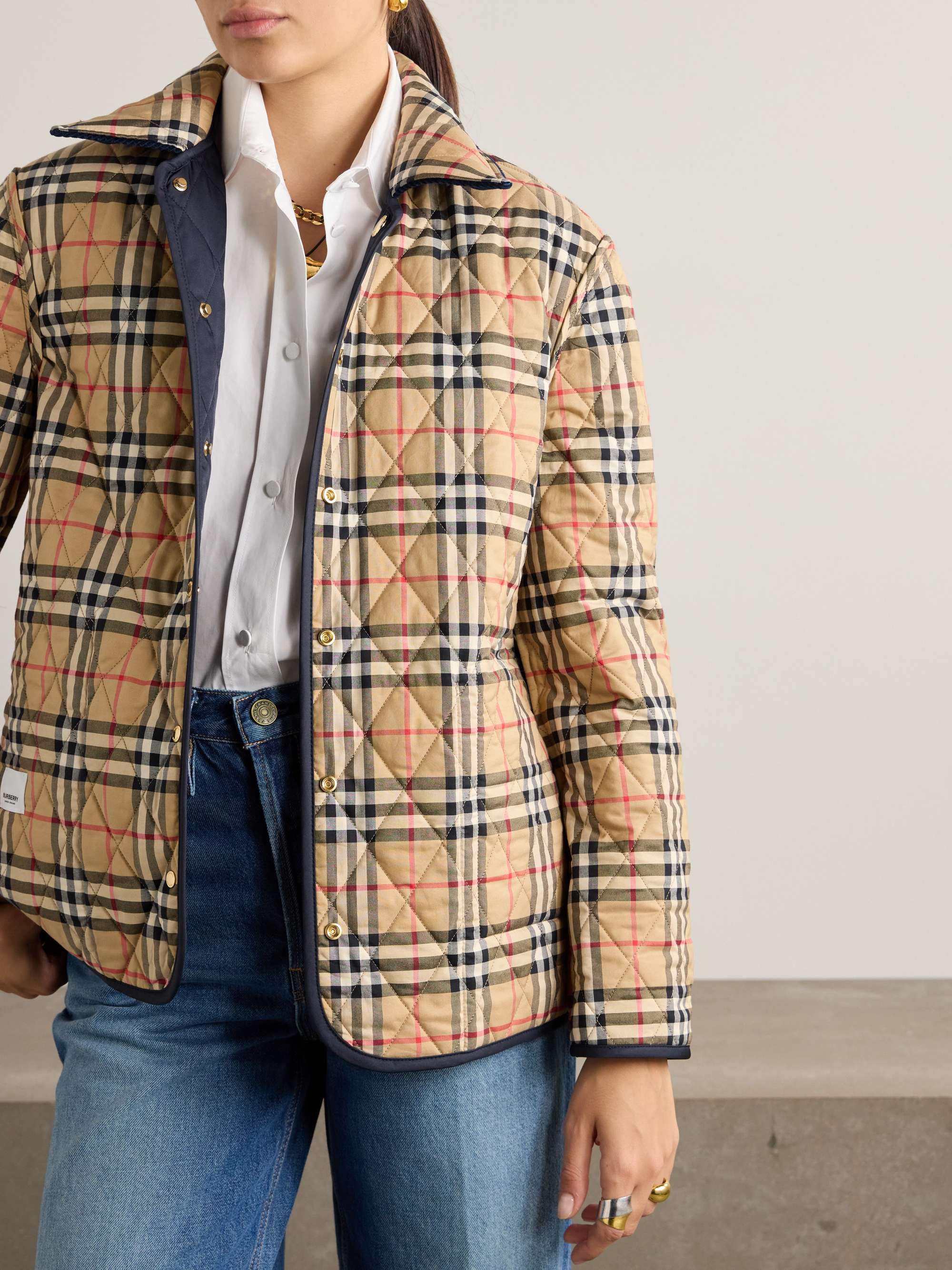 BURBERRY Reversible corduroy-trimmed quilted shell and checked cotton ...
