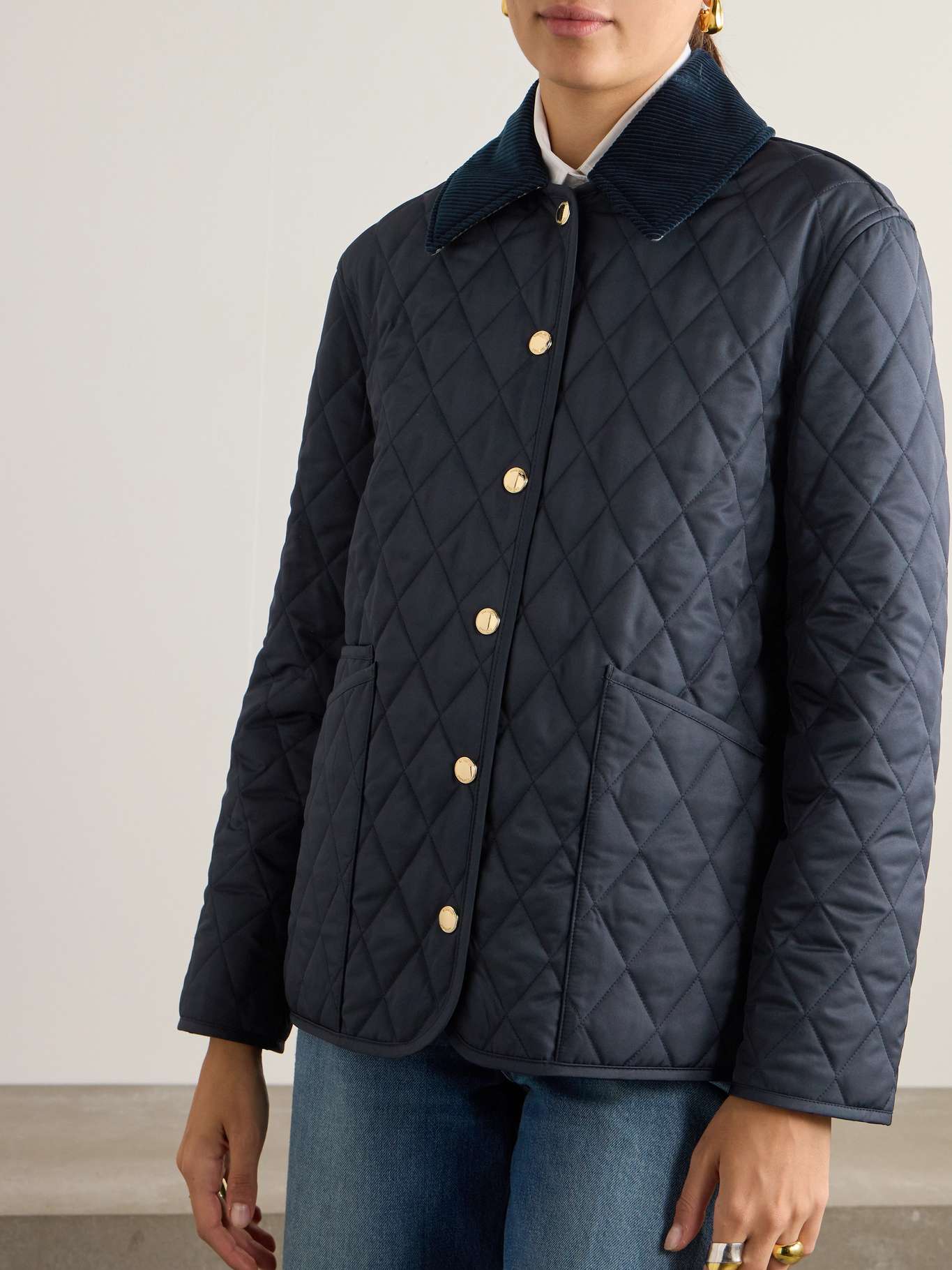 BURBERRY Reversible corduroy-trimmed quilted shell and checked cotton ...