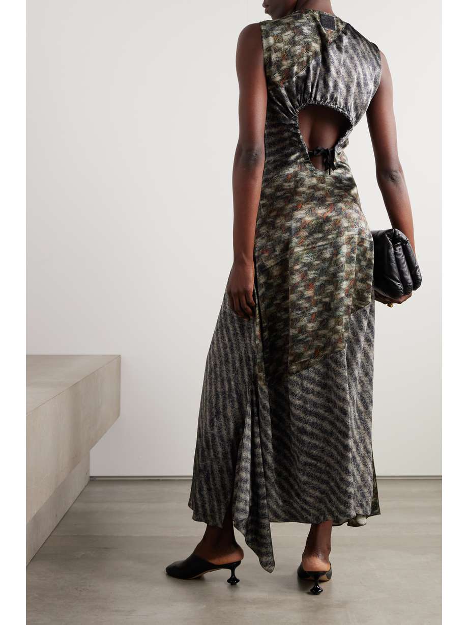 LOEWE Cutout printed silk-satin midi dress | NET-A-PORTER