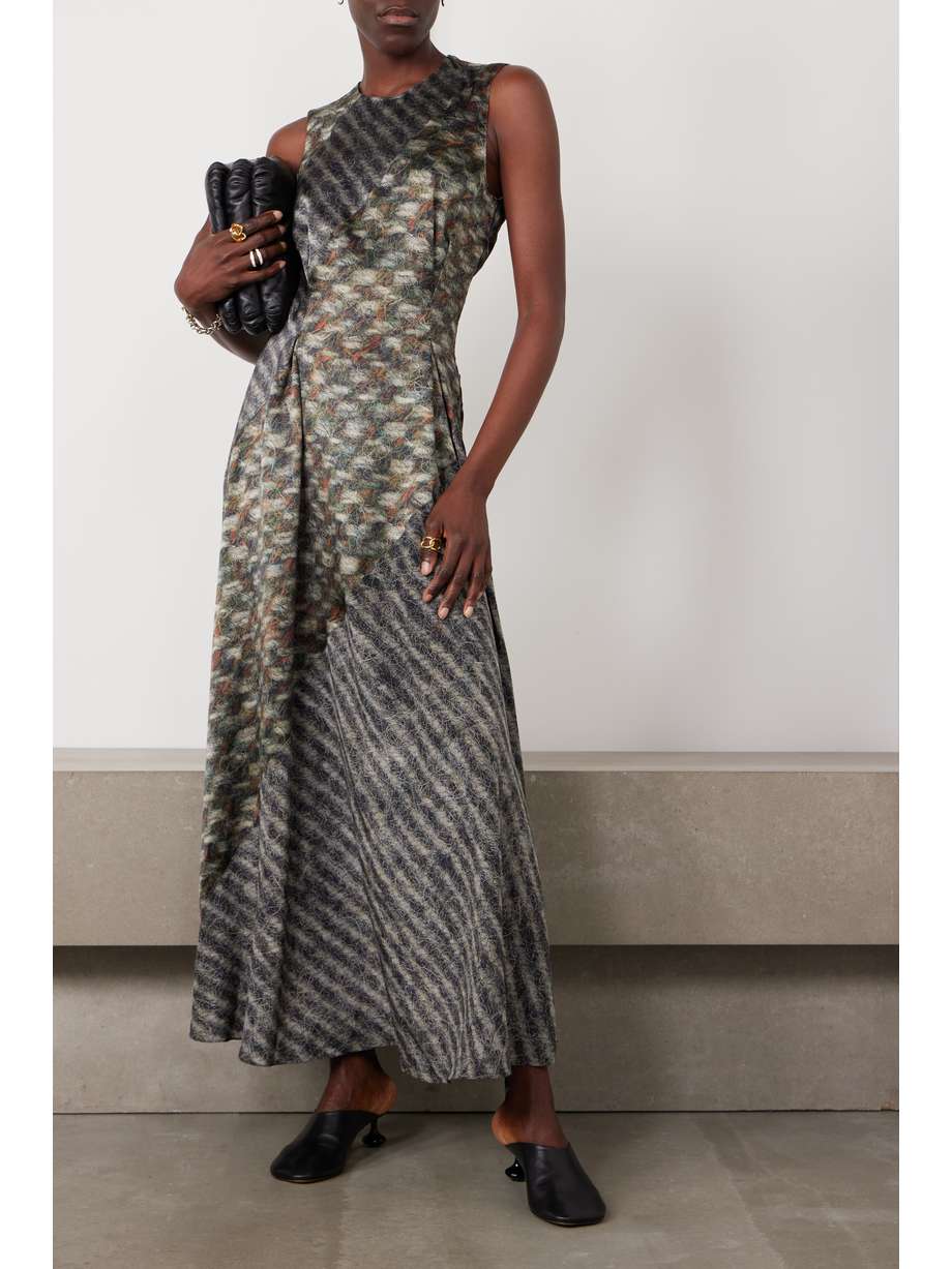 LOEWE Cutout printed silk-satin midi dress | NET-A-PORTER
